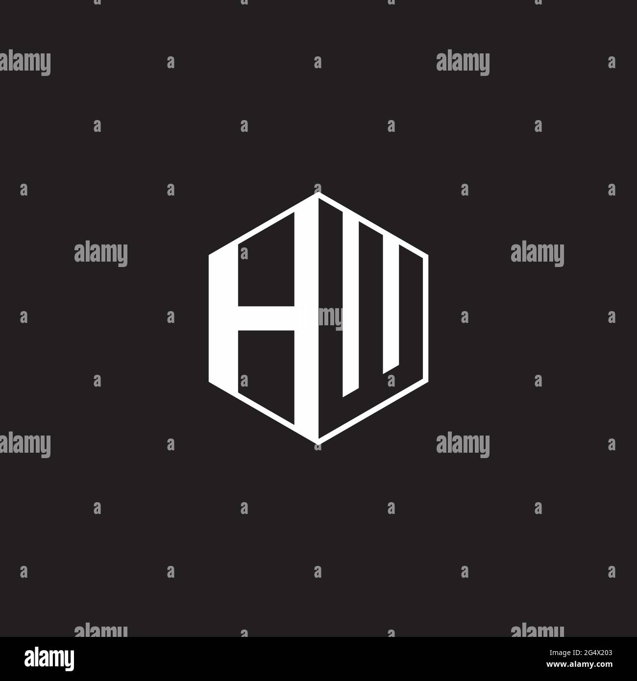 HW H W WH Logo monogram hexagon with black background negative space ...