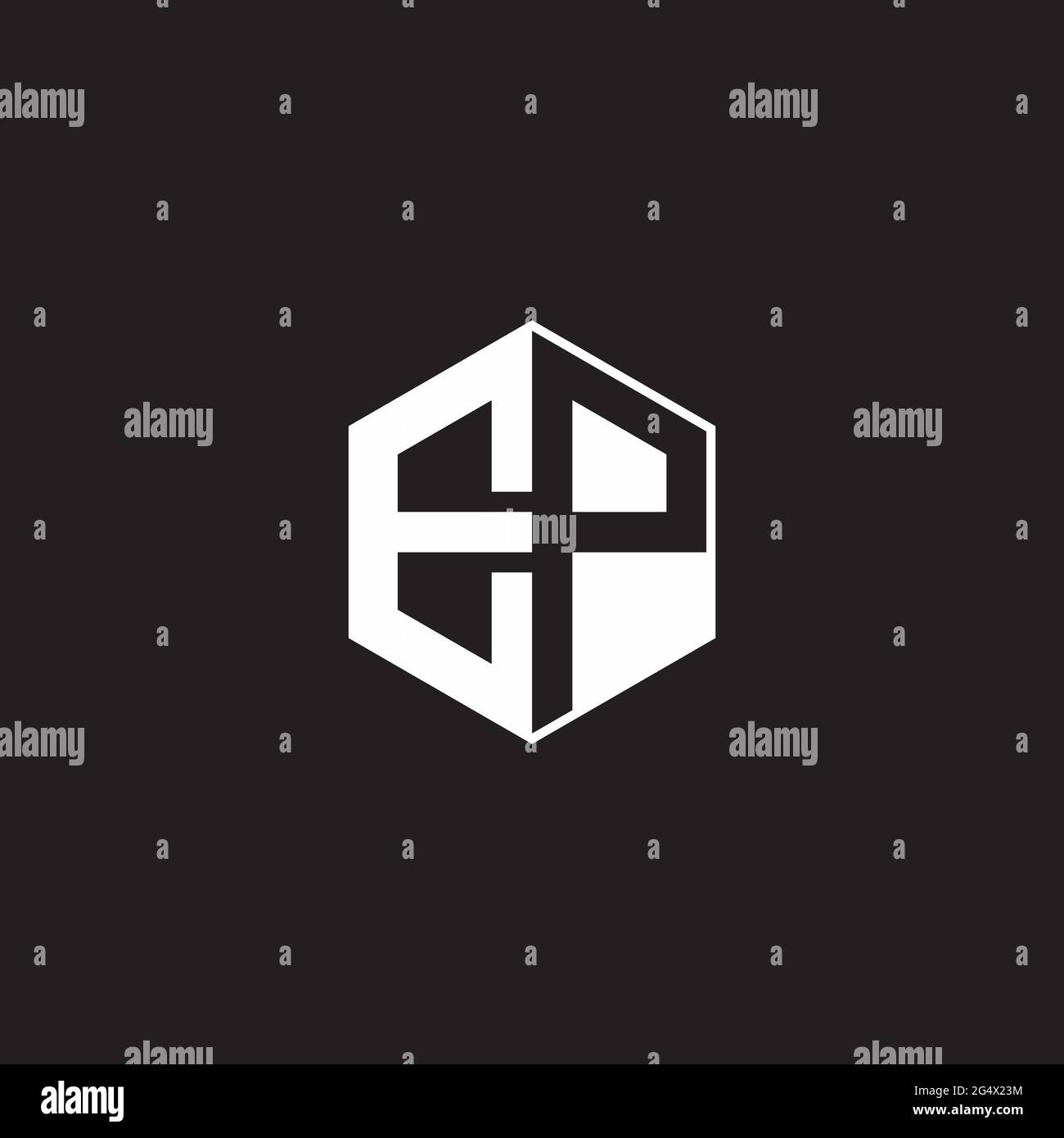 EP E P PE Logo monogram hexagon with black background negative space ...