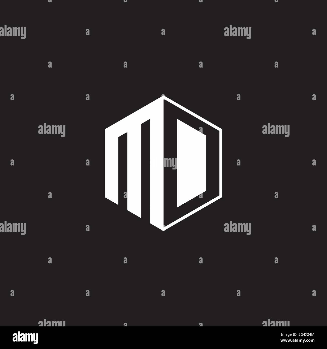 MD M D DM Logo monogram hexagon with black background negative space ...