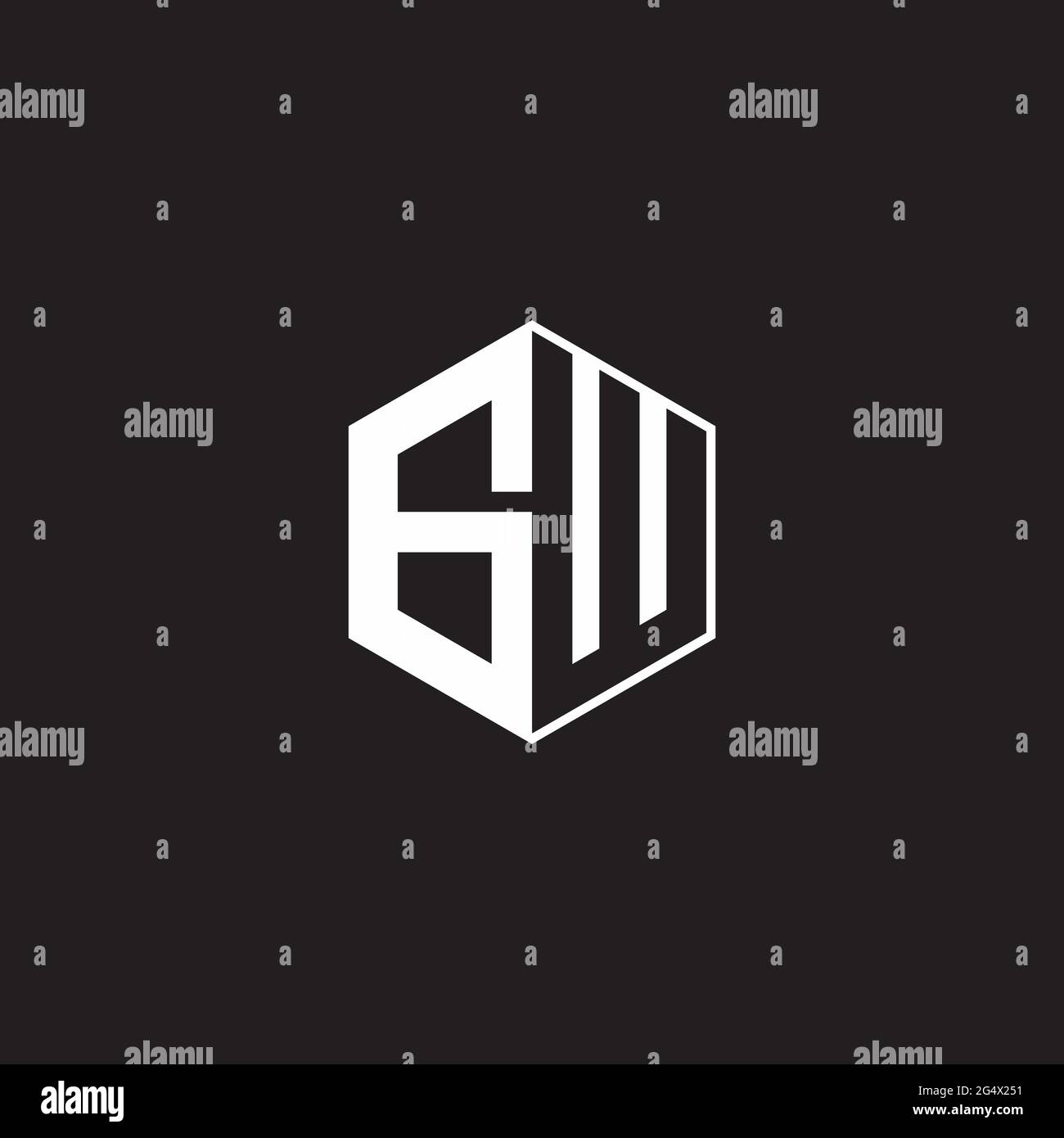 GW G W WG Logo monogram hexagon with black background negative space ...