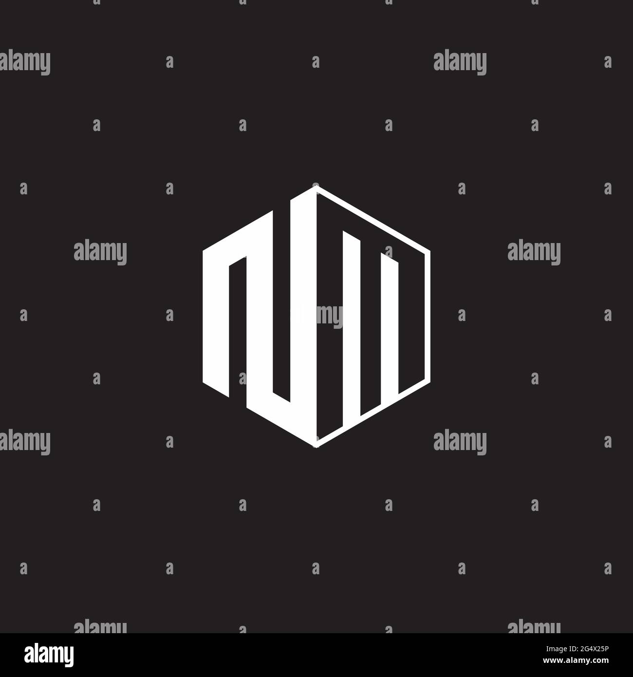 NM N M MN Logo monogram hexagon with black background negative space ...