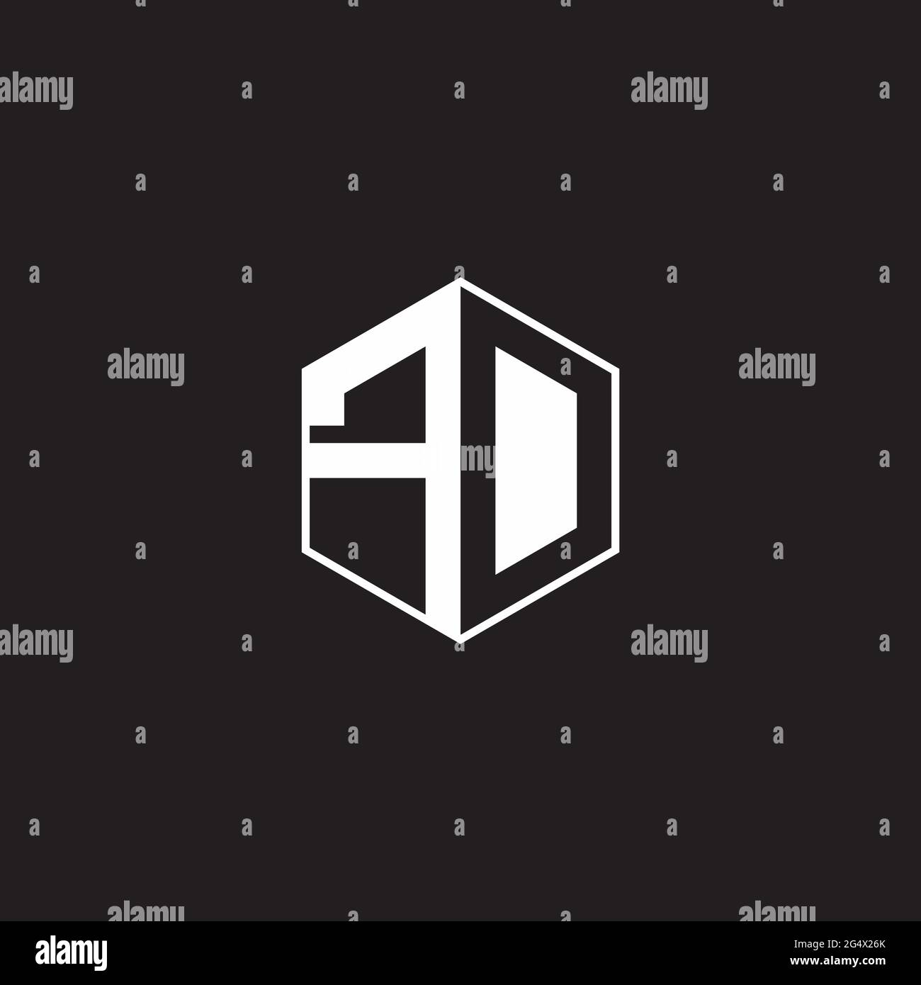 FD F D DF Logo monogram hexagon with black background negative space ...