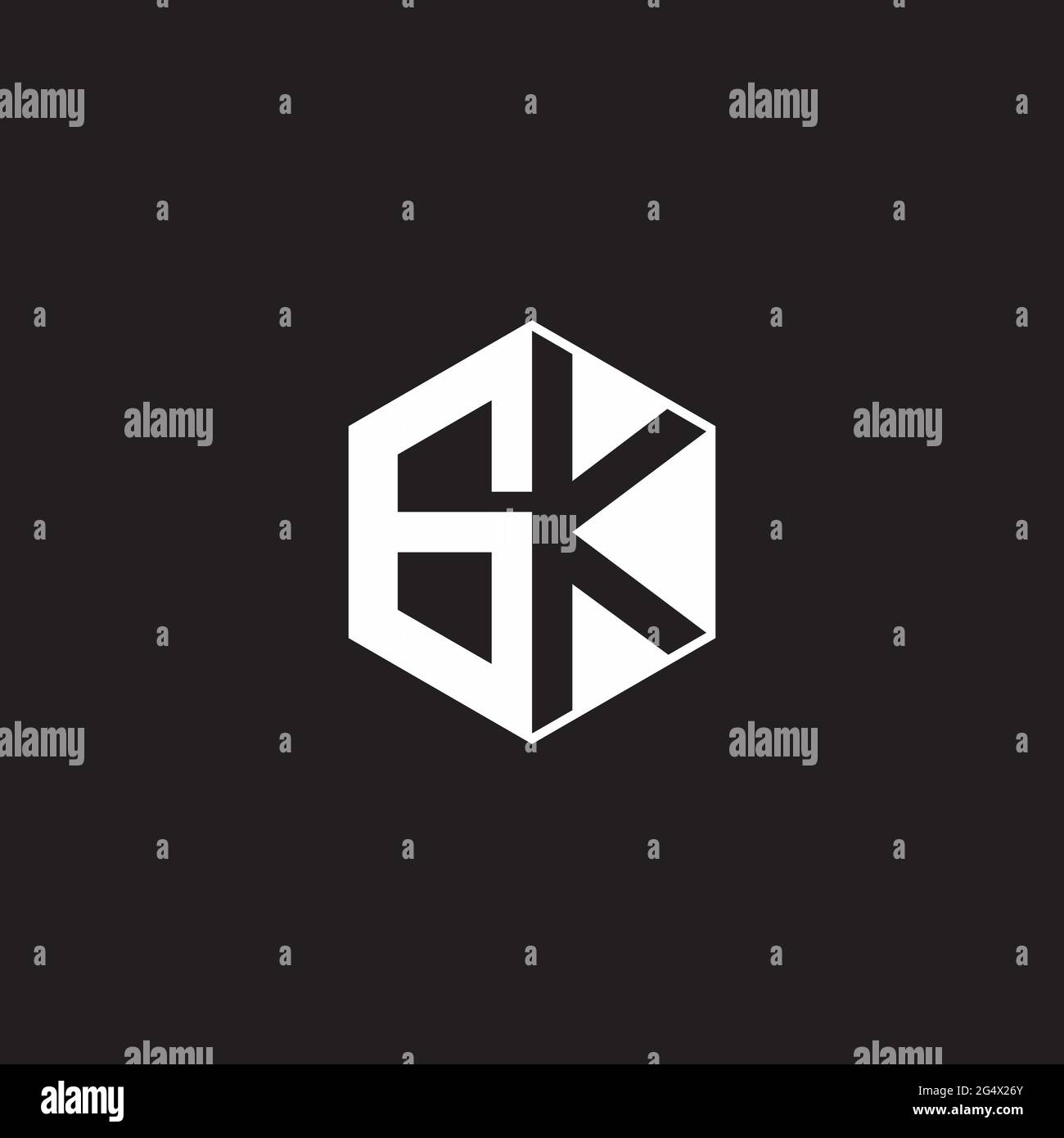 GK G K KG Logo monogram hexagon with black background negative space ...