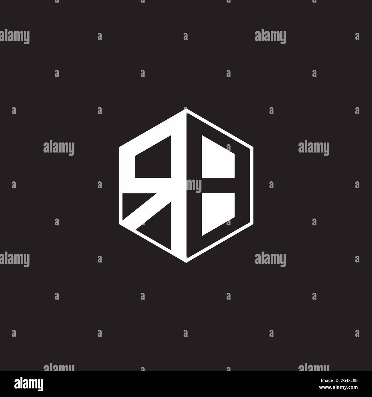 RB R B BR Logo monogram hexagon with black background negative space ...