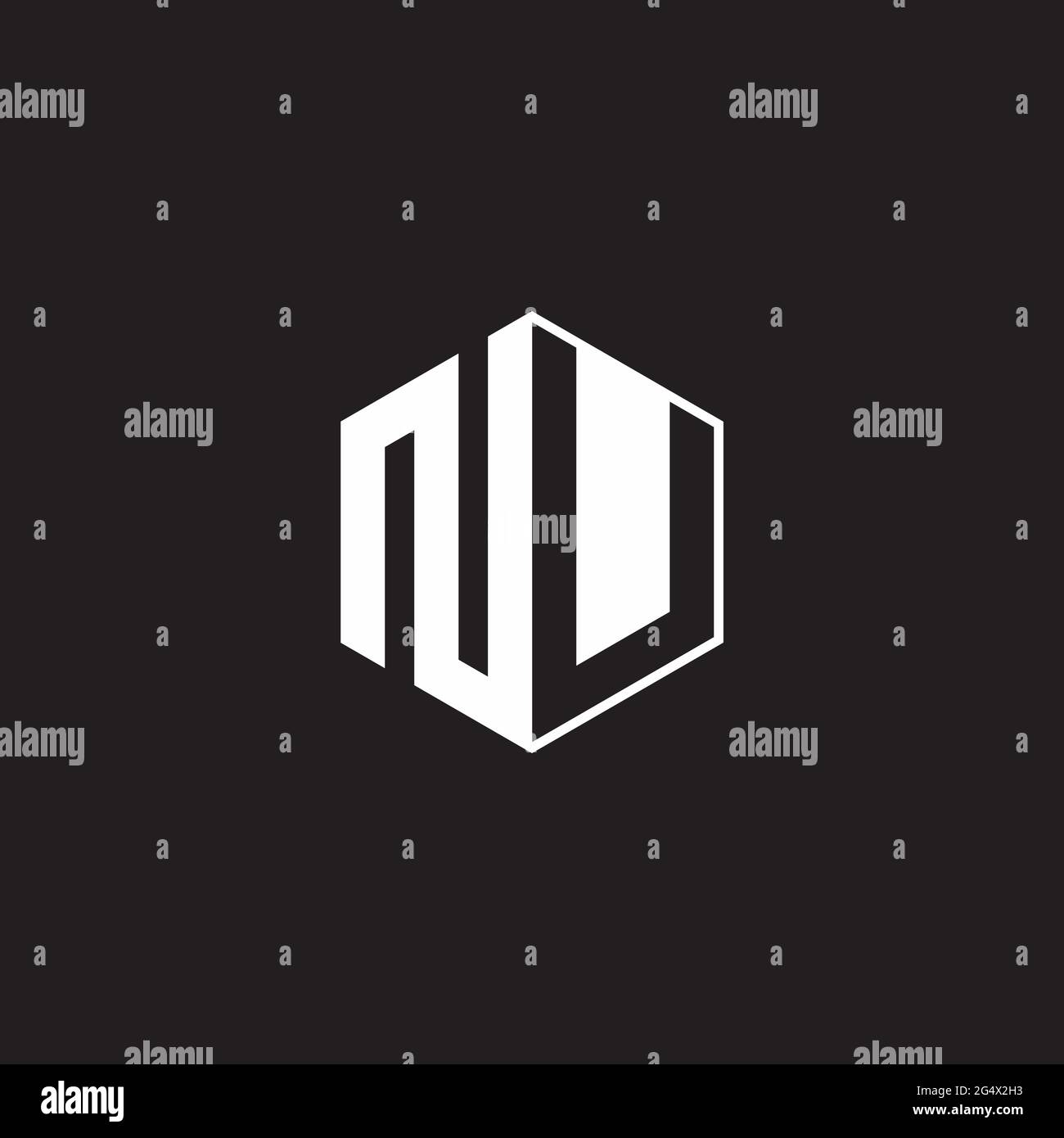 NU N U UN Logo monogram hexagon with black background negative space ...