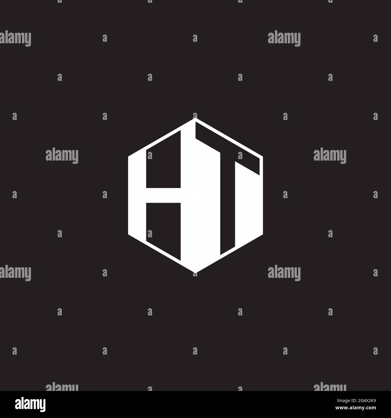 HT H T TH Logo monogram hexagon with black background negative space ...