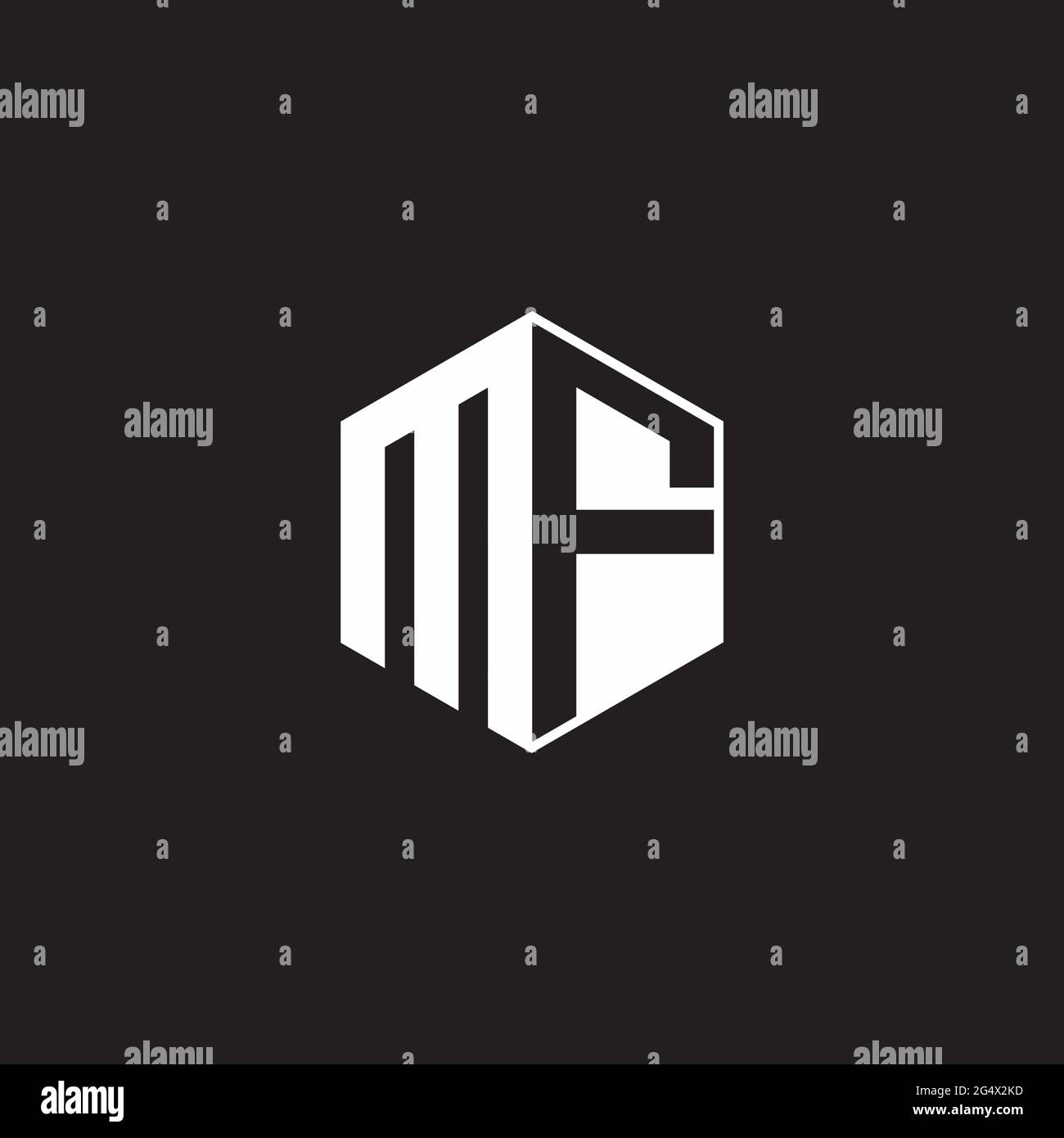 MF M F FM Logo monogram hexagon with black background negative space ...