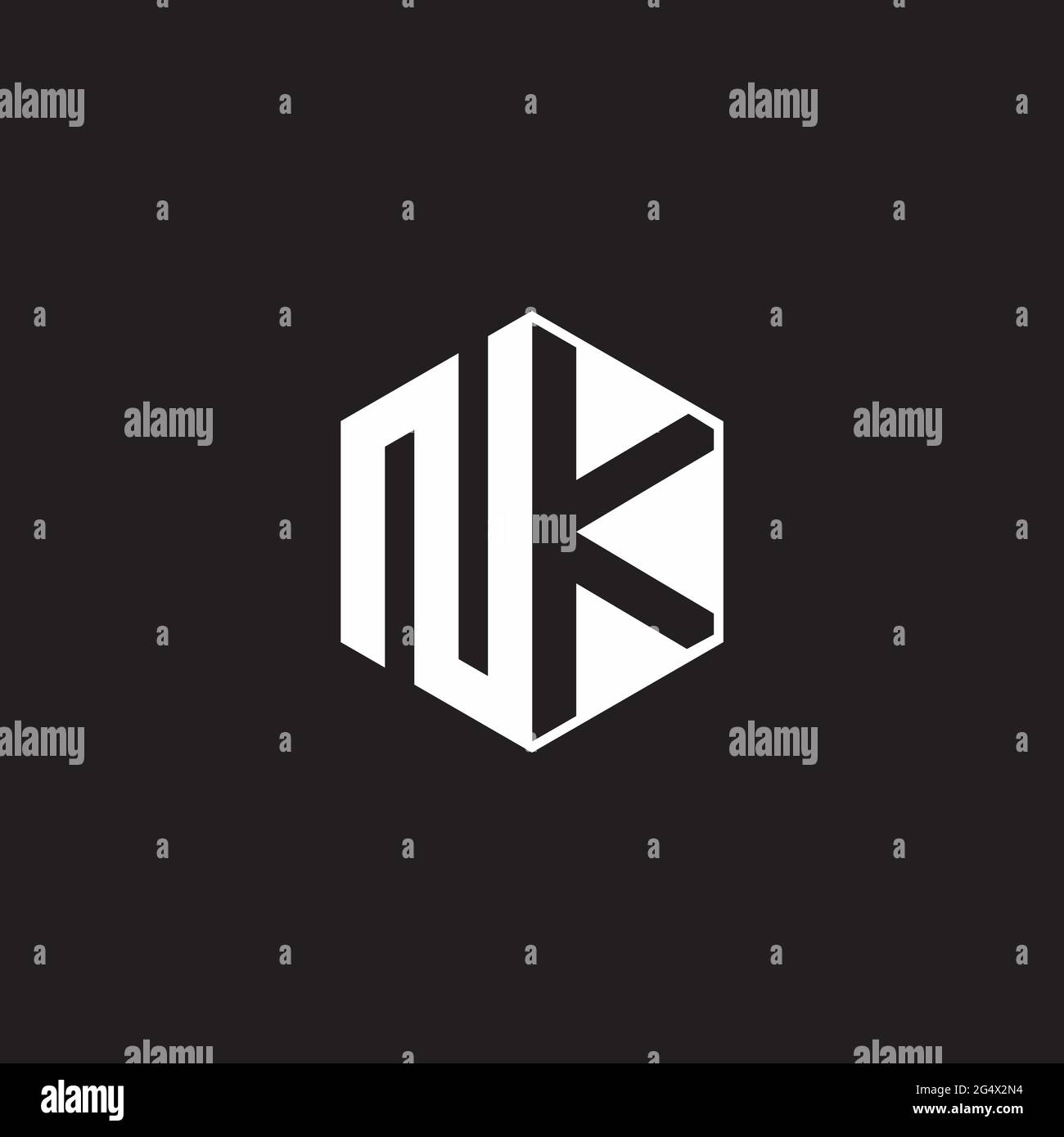 NK N K KN Logo monogram hexagon with black background negative space ...