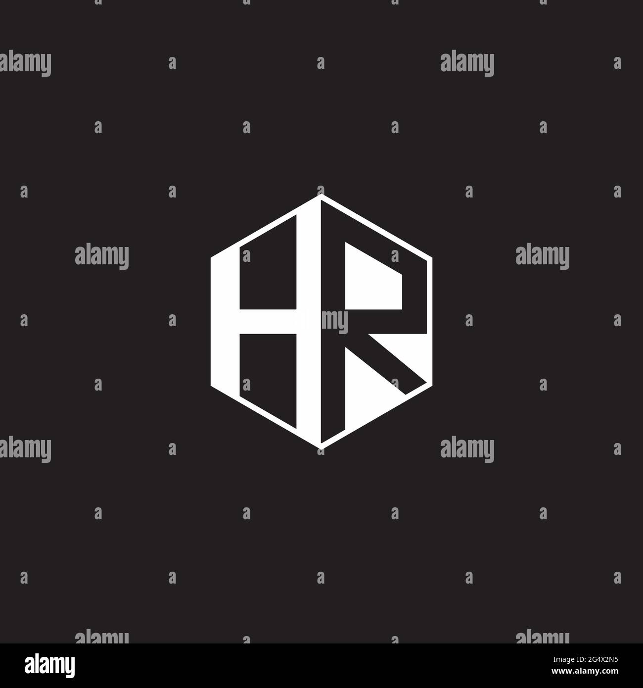 HR H R RH Logo monogram hexagon with black background negative space ...