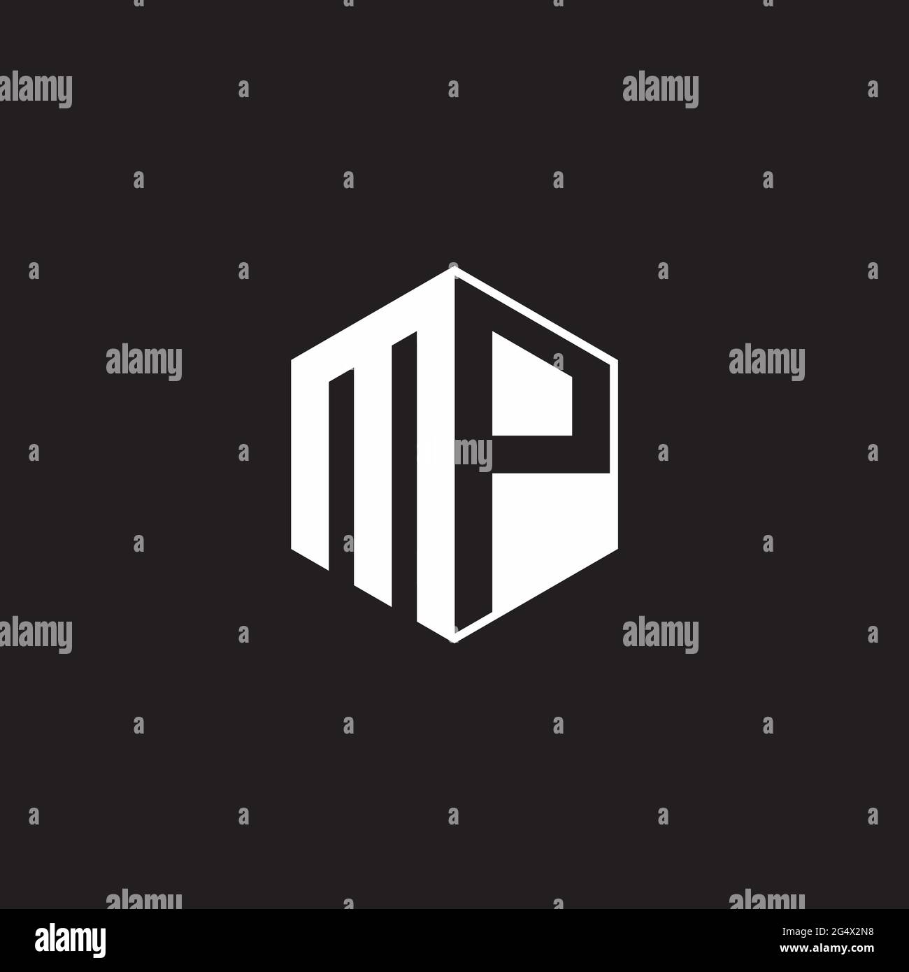 MP M P PM Logo monogram hexagon with black background negative space ...