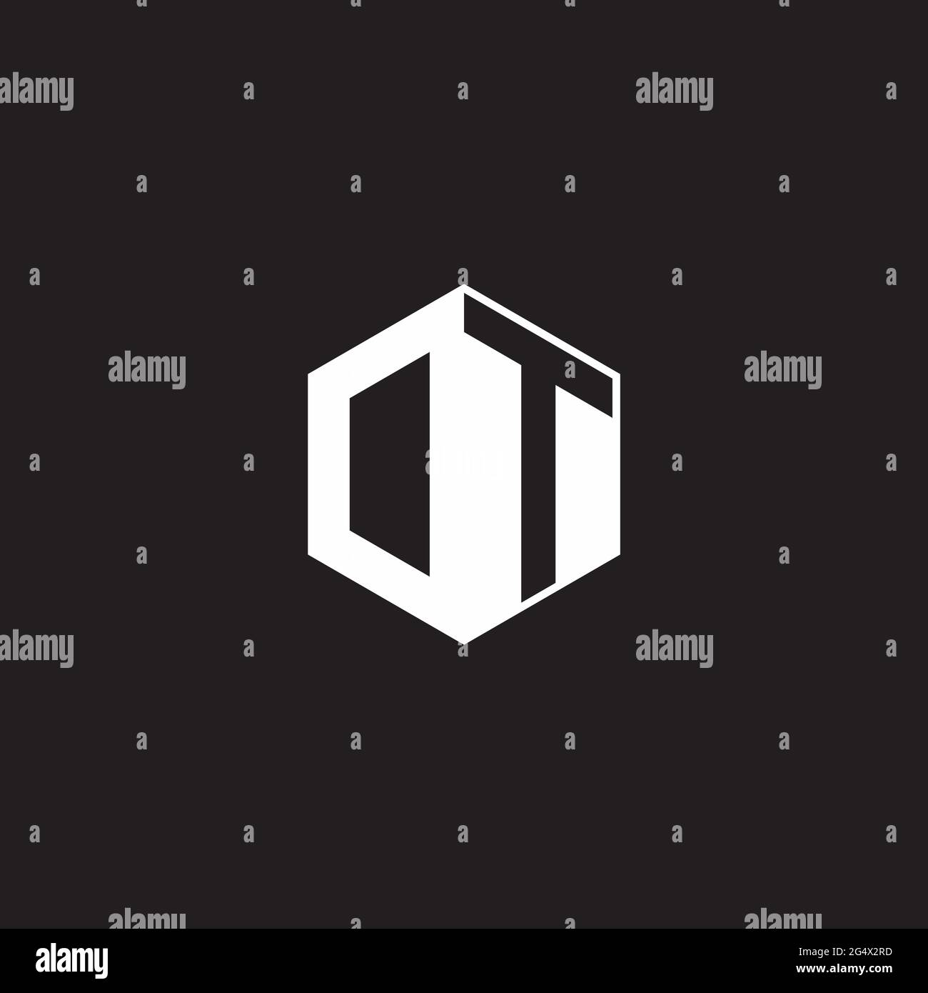 DT OT Logo monogram hexagon with black background negative space style ...