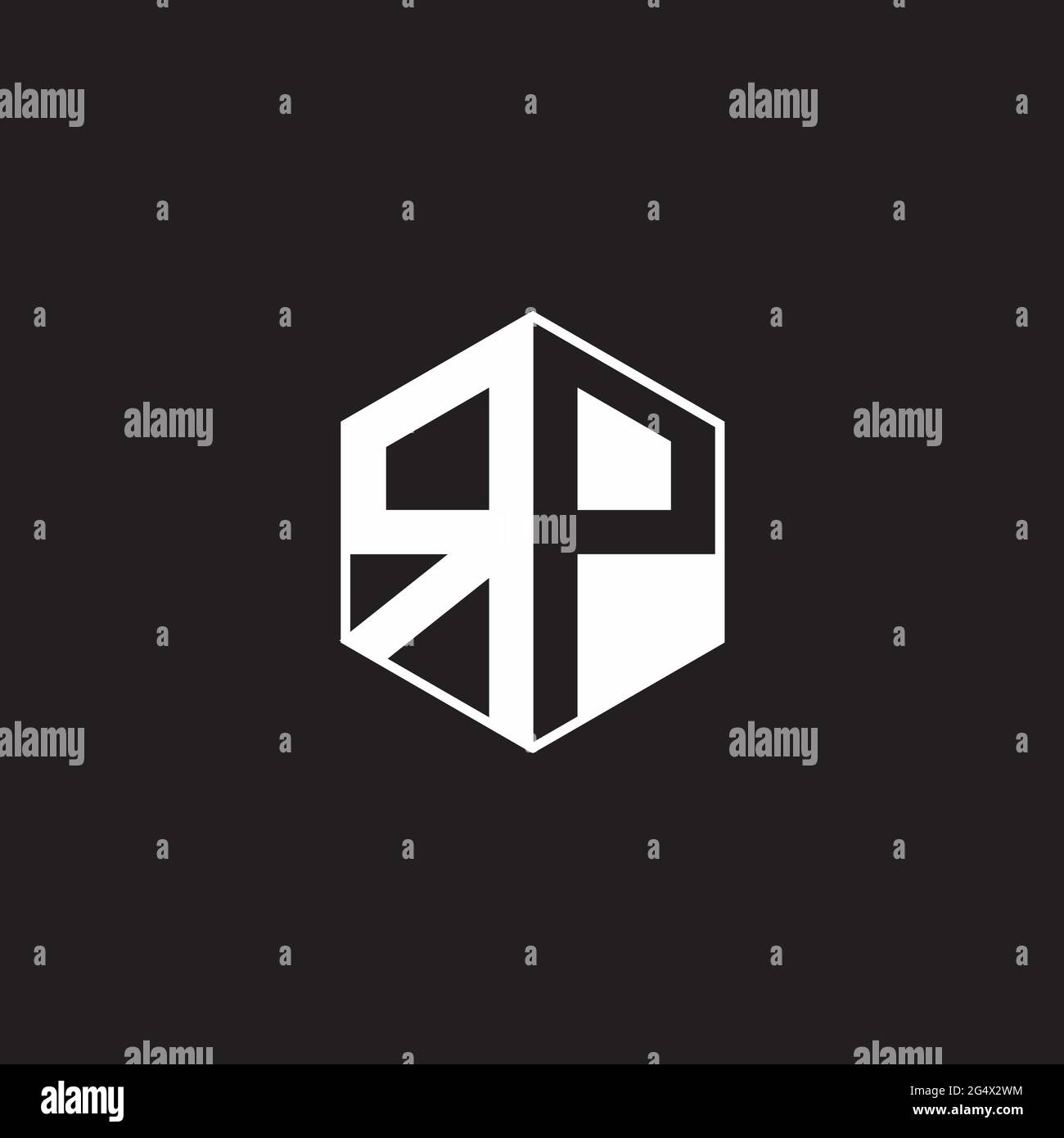 RP R P PR Logo monogram hexagon with black background negative space ...