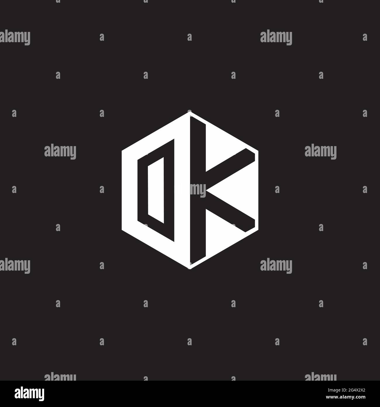 OK O K KO Logo monogram hexagon with black background negative space ...