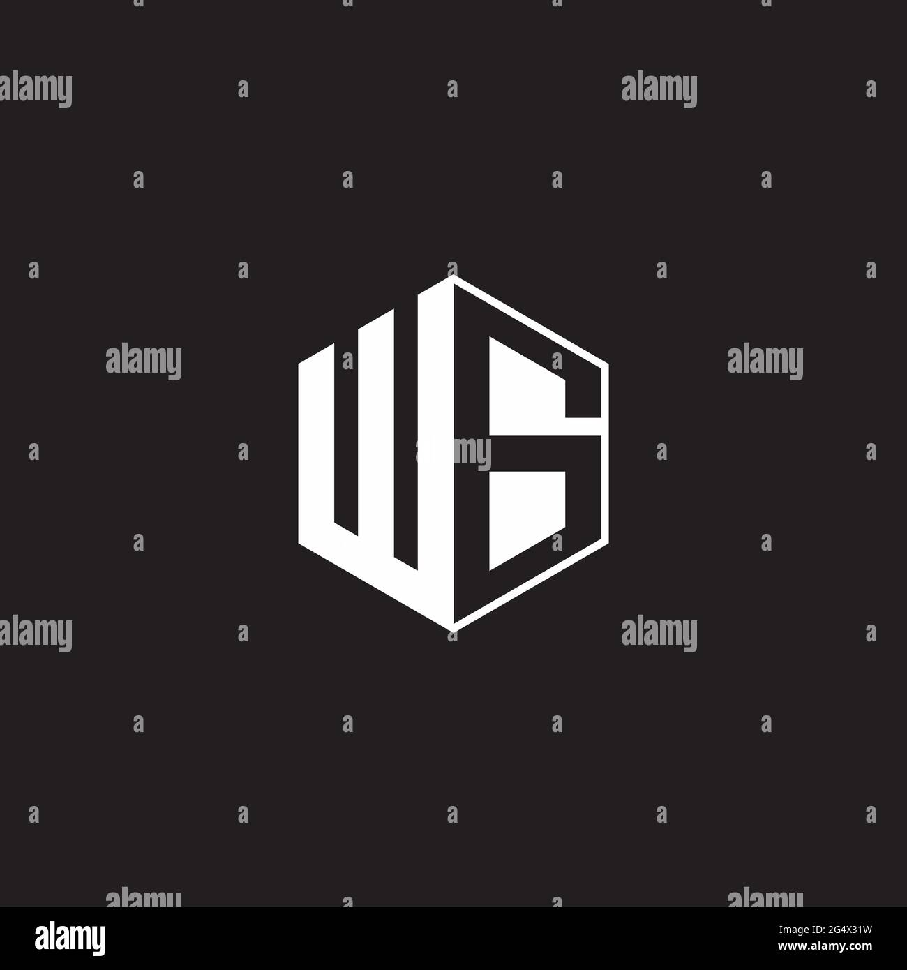 WG W G GW Logo monogram hexagon with black background negative space ...