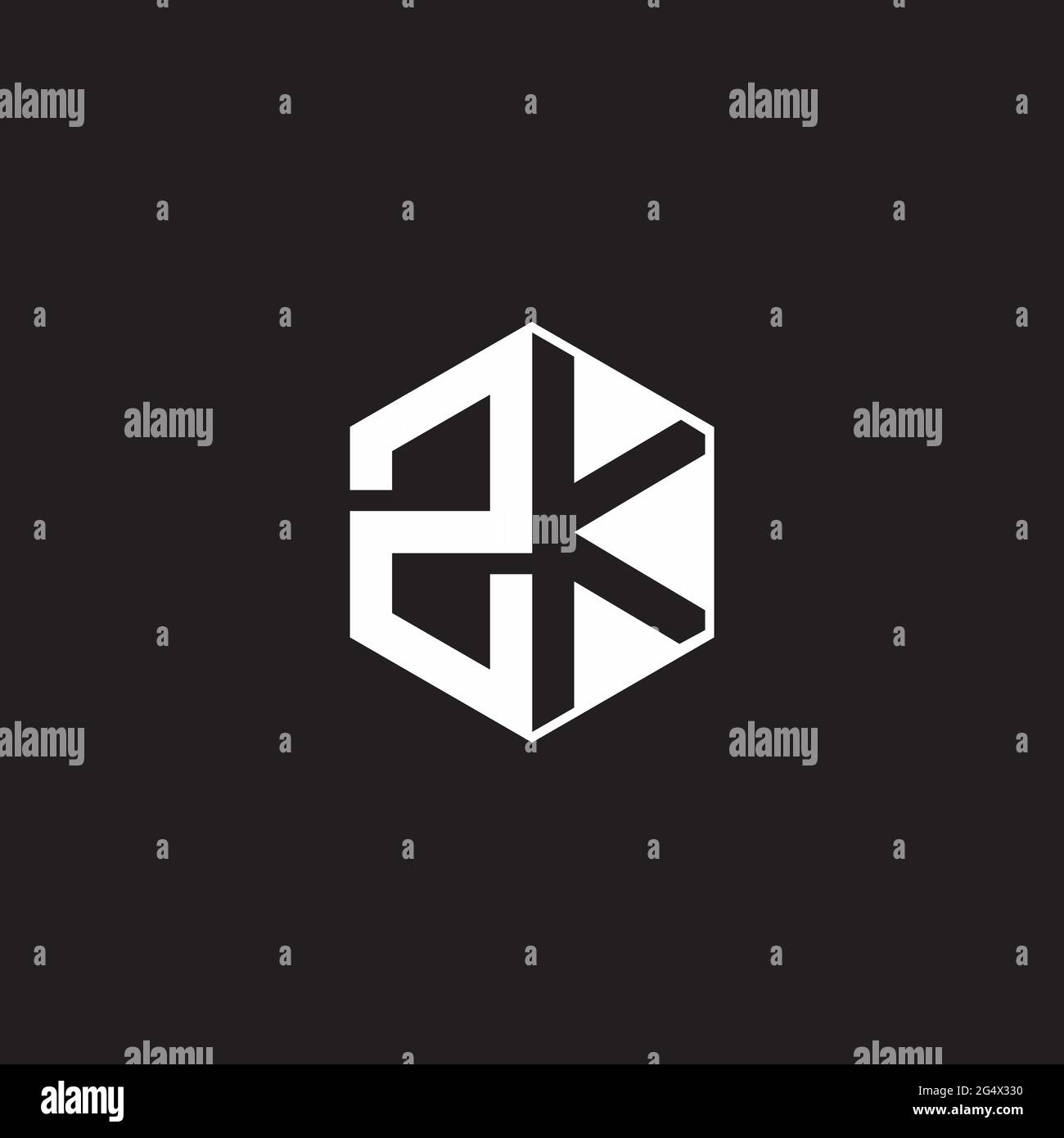 ZK Z K KZ Logo monogram hexagon with black background negative space ...