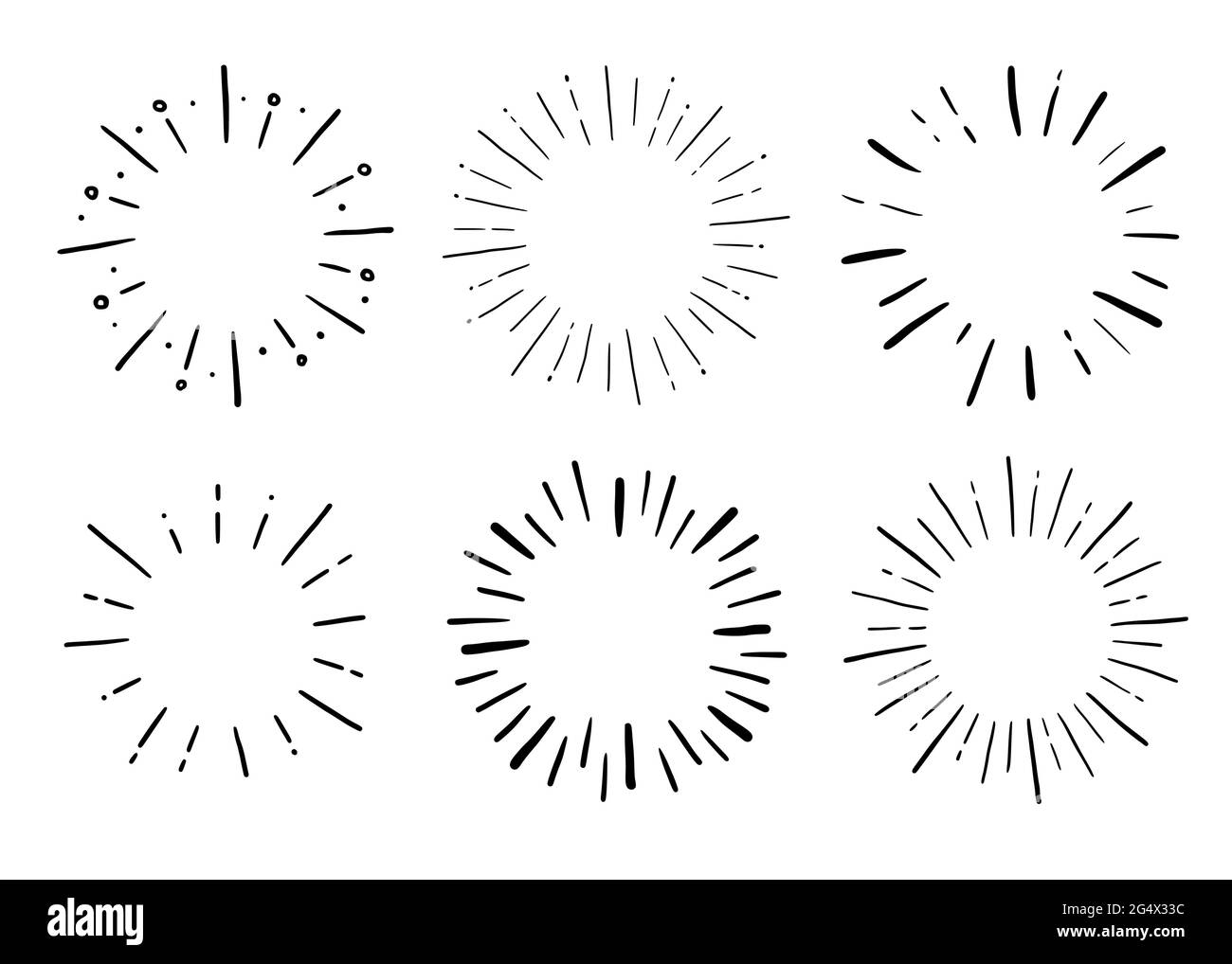 Doodle circle sunburst, sparkle ray set. Hand drawn sketch style. Shine ...