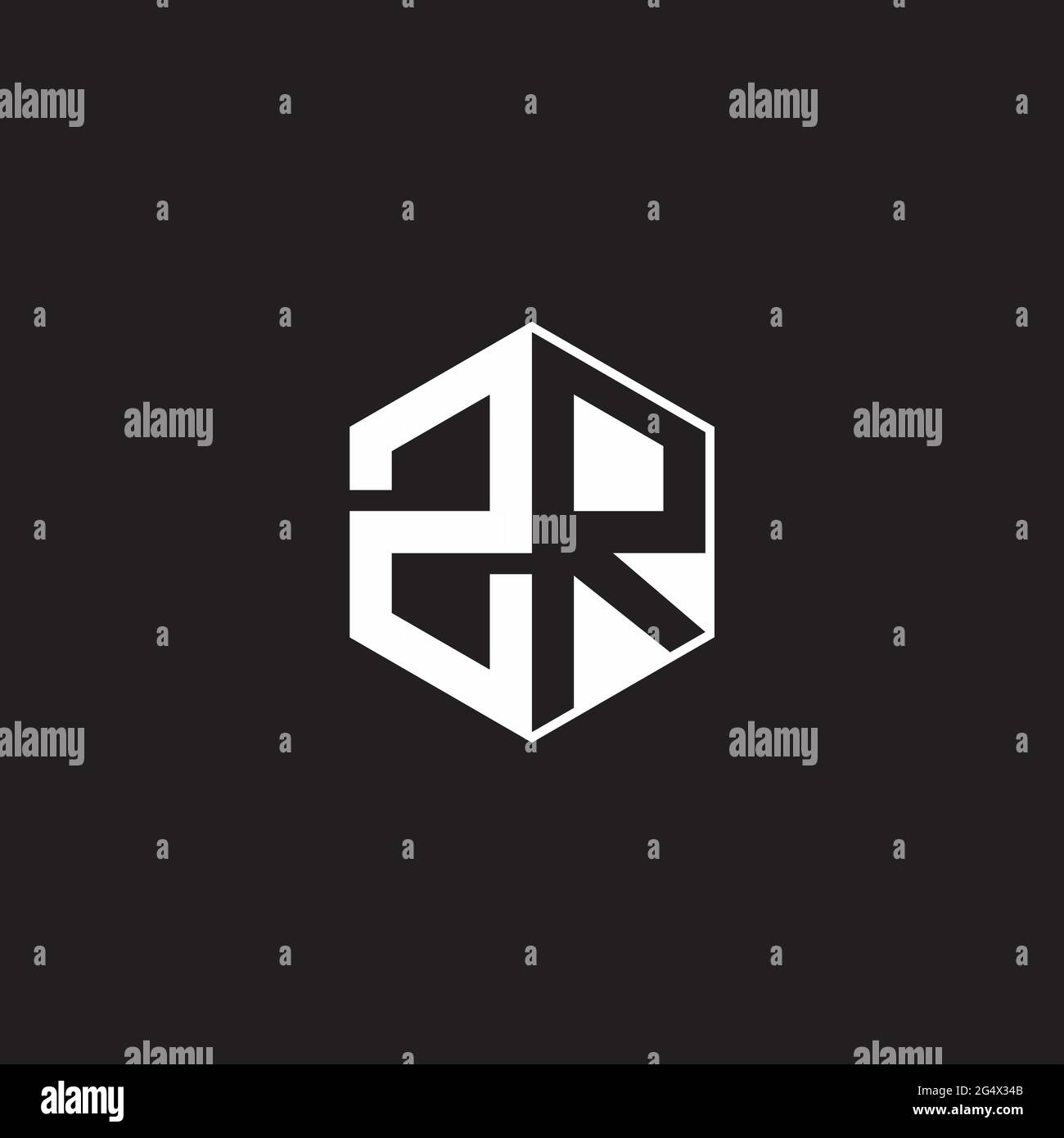 ZR Z R RZ Logo monogram hexagon with black background negative space ...