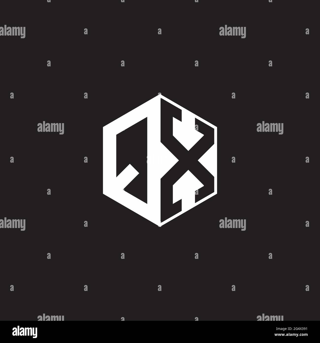 QX Q X XQ Logo monogram hexagon with black background negative space ...