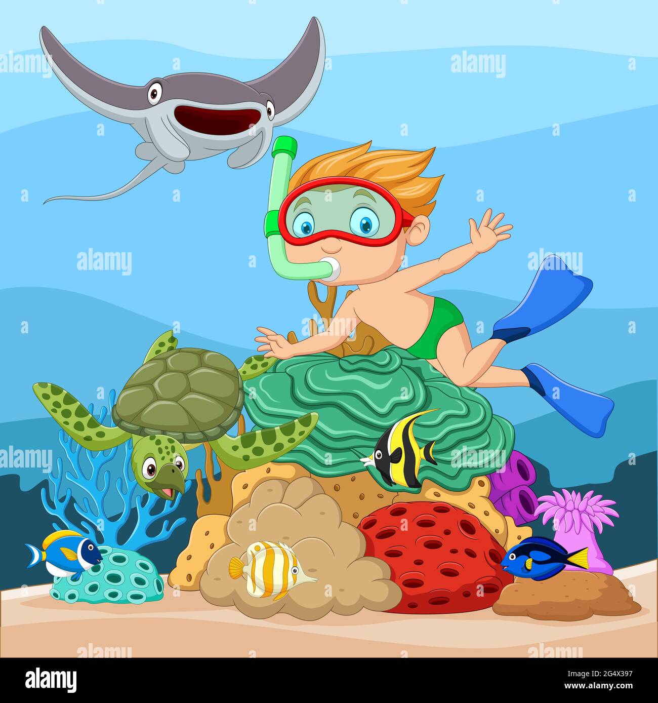 Cartoon boy diving in sea Stock Vector Images - Alamy
