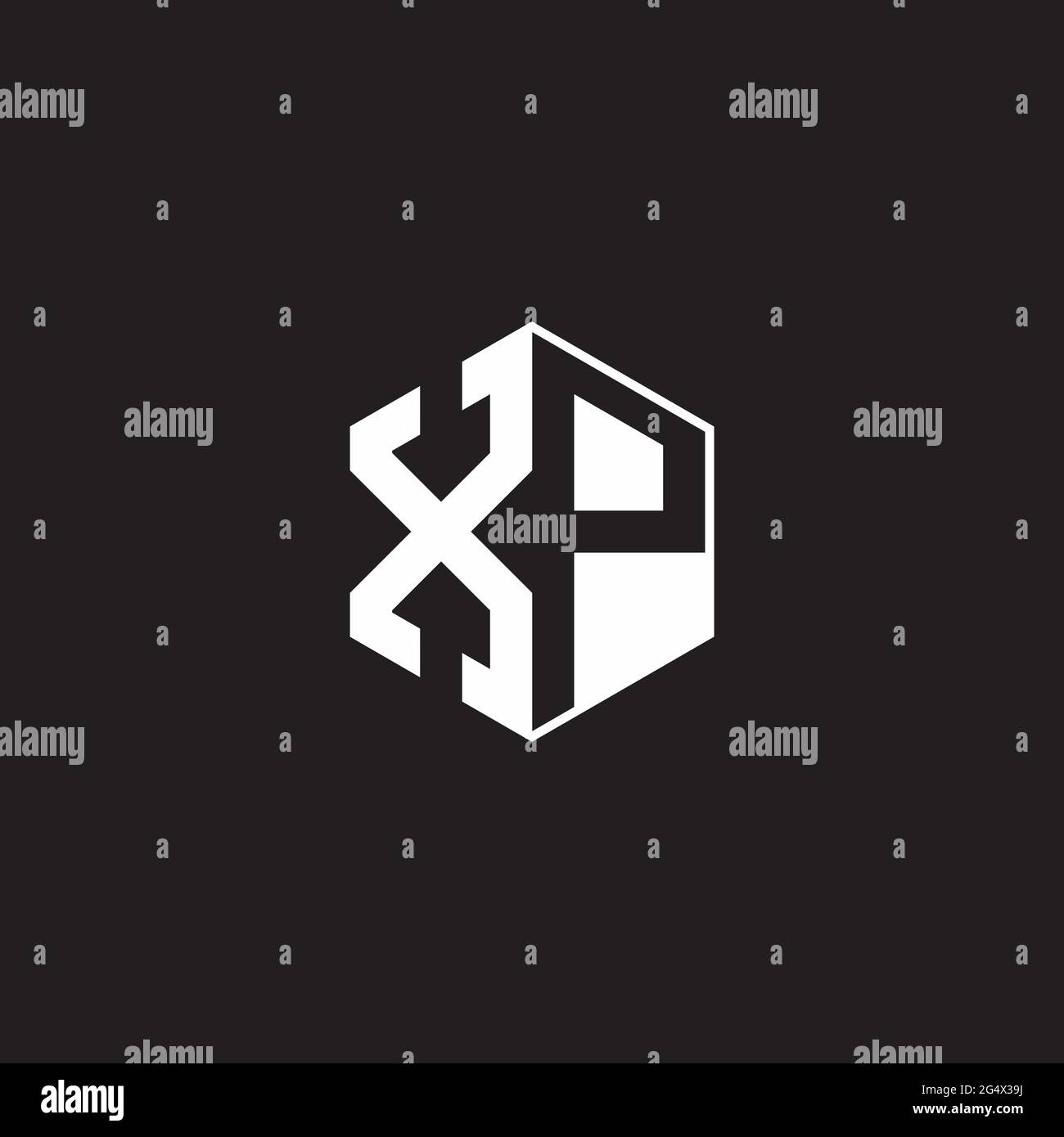 XP X P PX Logo monogram hexagon with black background negative space ...
