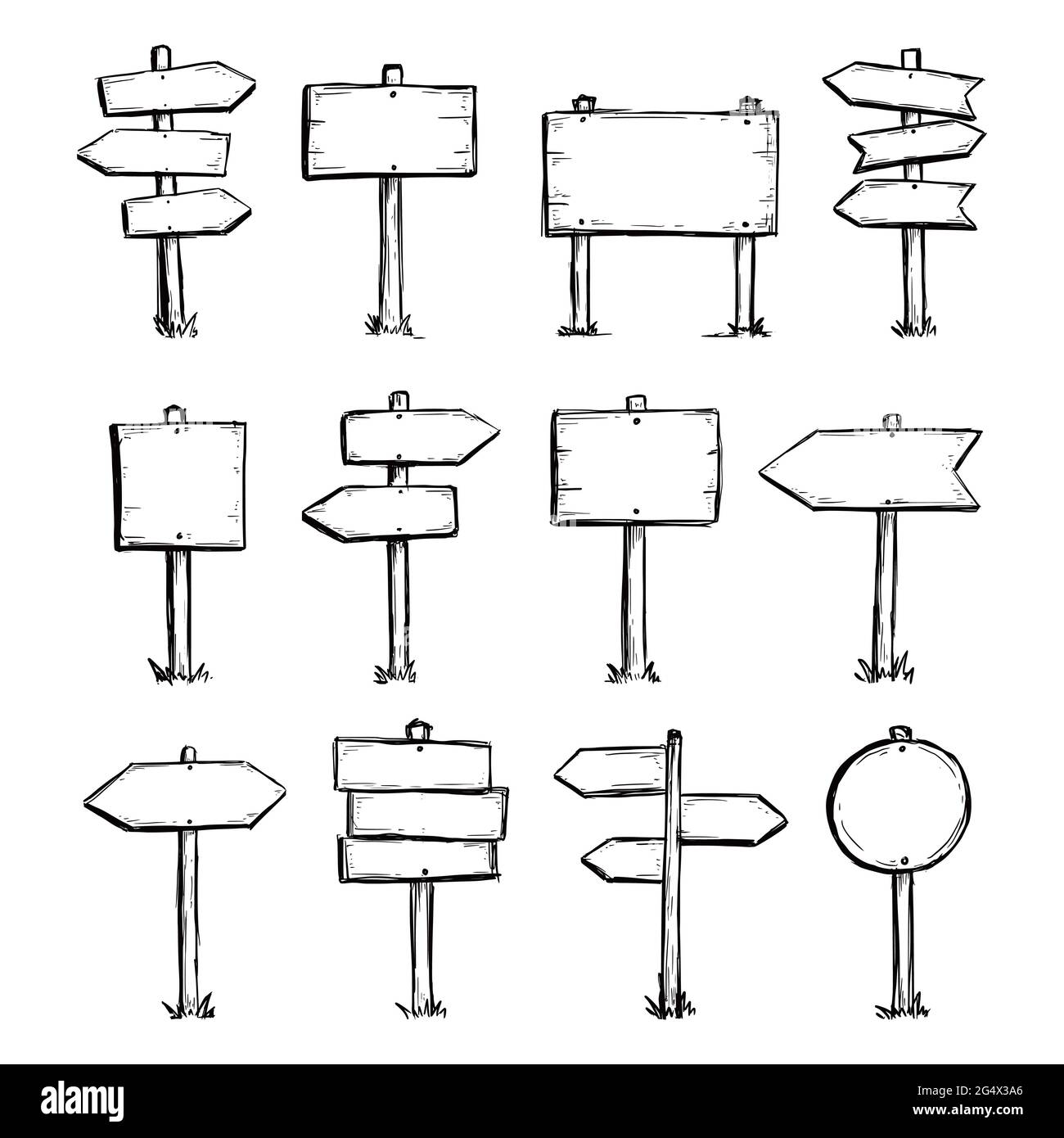 Hand drawn set of road direction sign. Doodle sketch style. Sign with ...