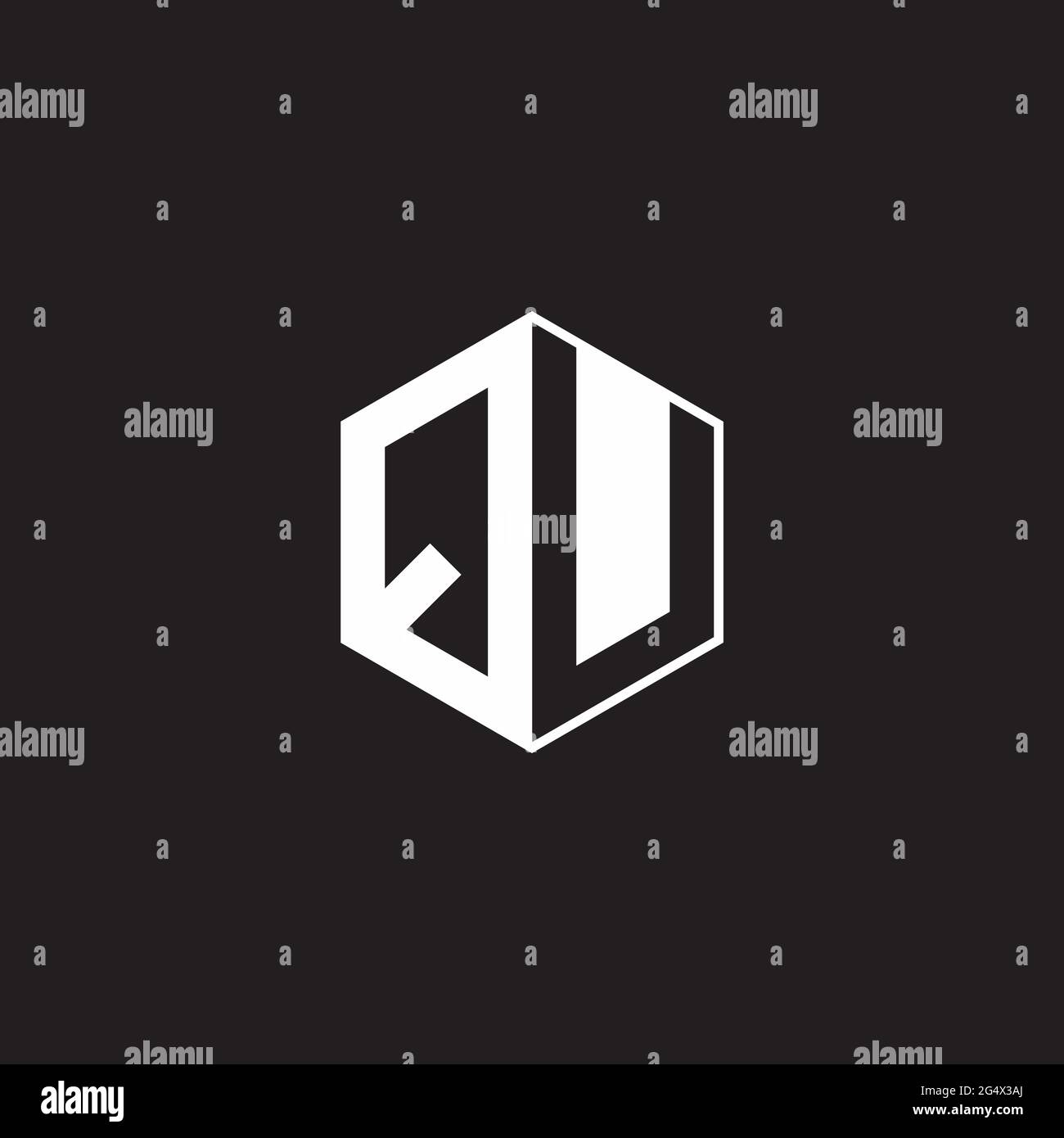 QU Q U UQ Logo monogram hexagon with black background negative space ...
