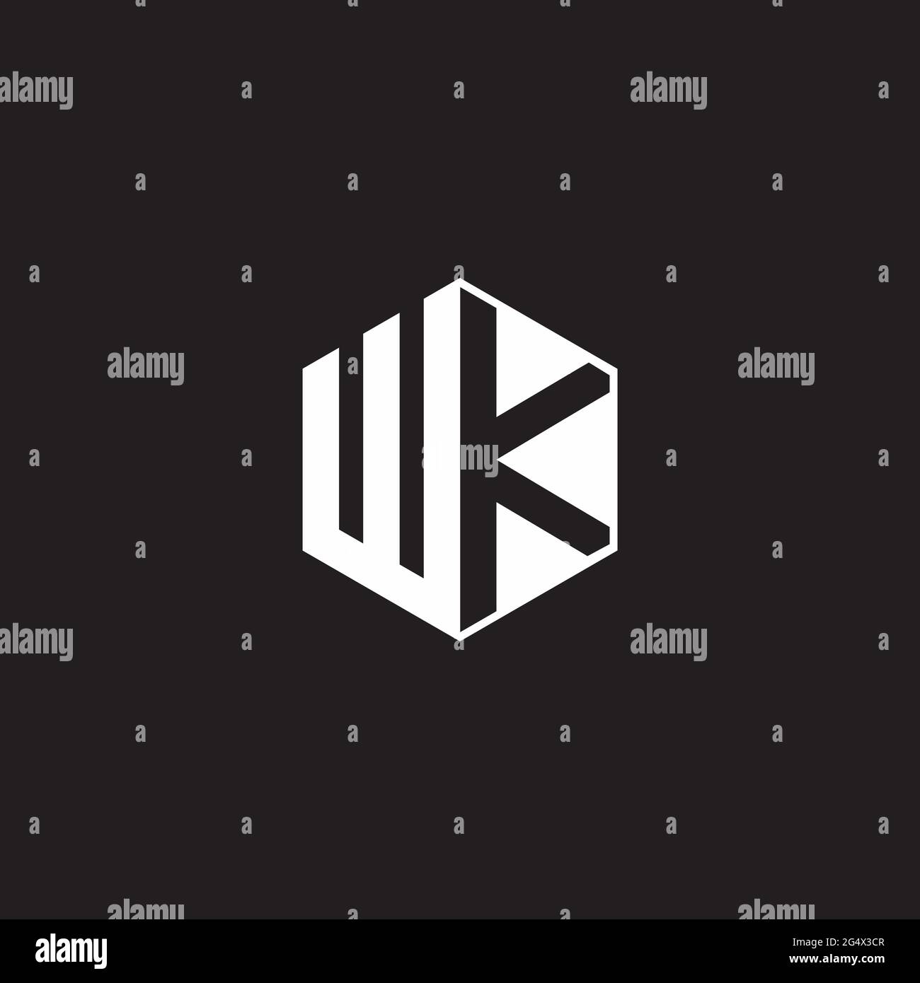 WK W K KW Logo monogram hexagon with black background negative space ...