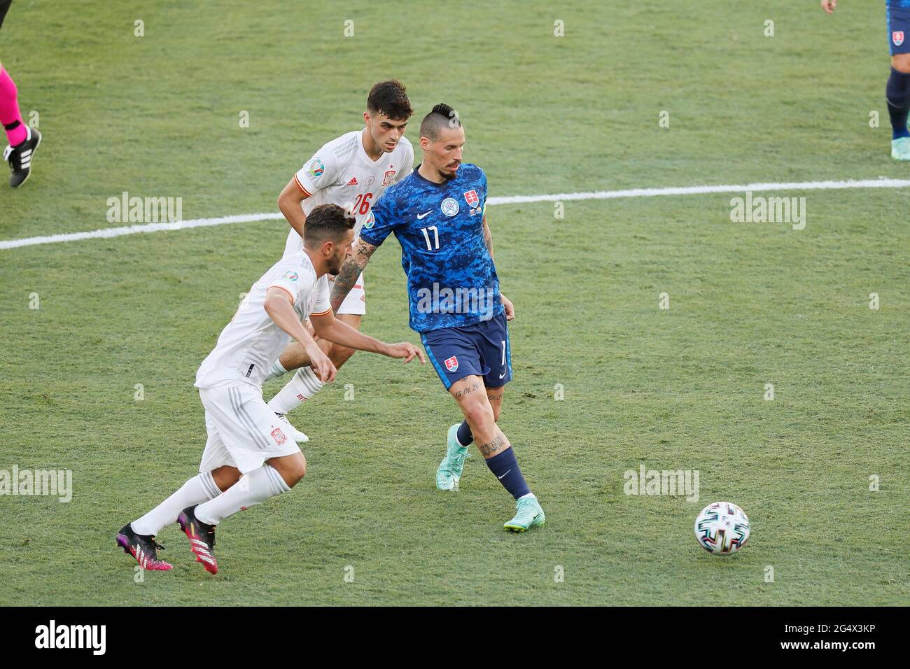 Sevilla, Spain. 23rd June, 2021. (L-R) Koke, Pedri (ESP), Marek Hamsik ...