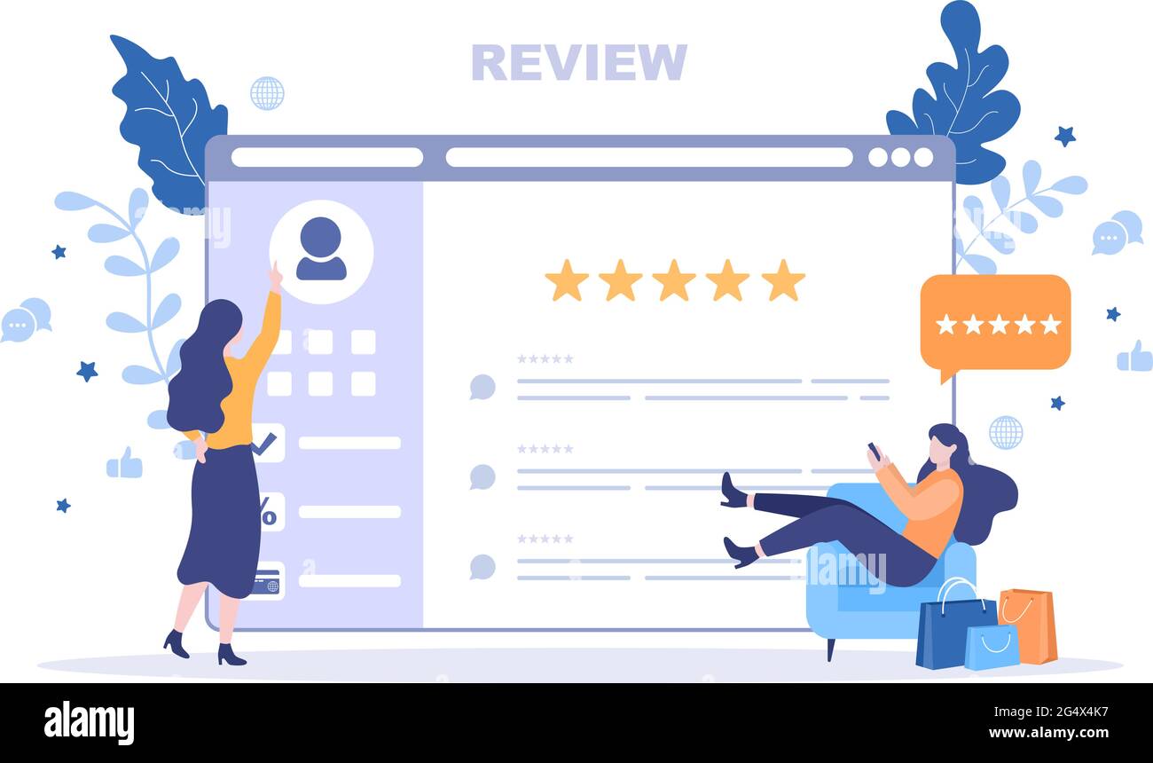 Review Vector Illustration Customer Giving Star with Good or Bad Rate ...