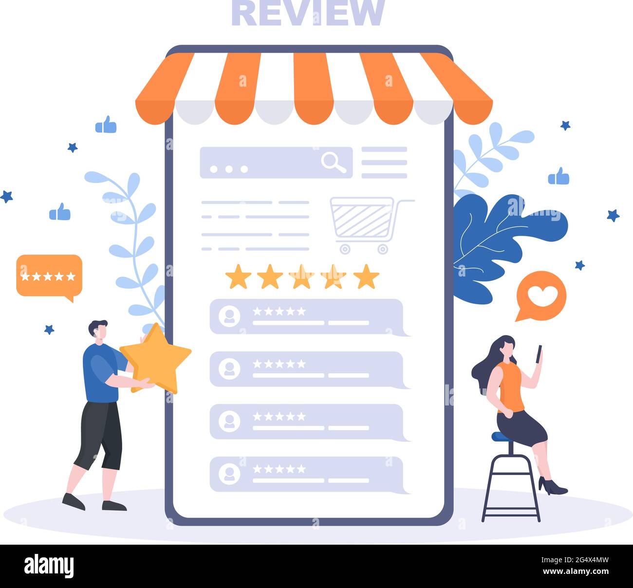 Review Vector Illustration Customer Giving Star with Good or Bad Rate ...
