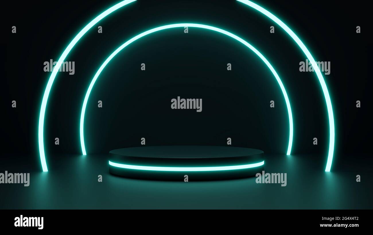 Futuristic mock up scene with podium for product display, abstract blue ...