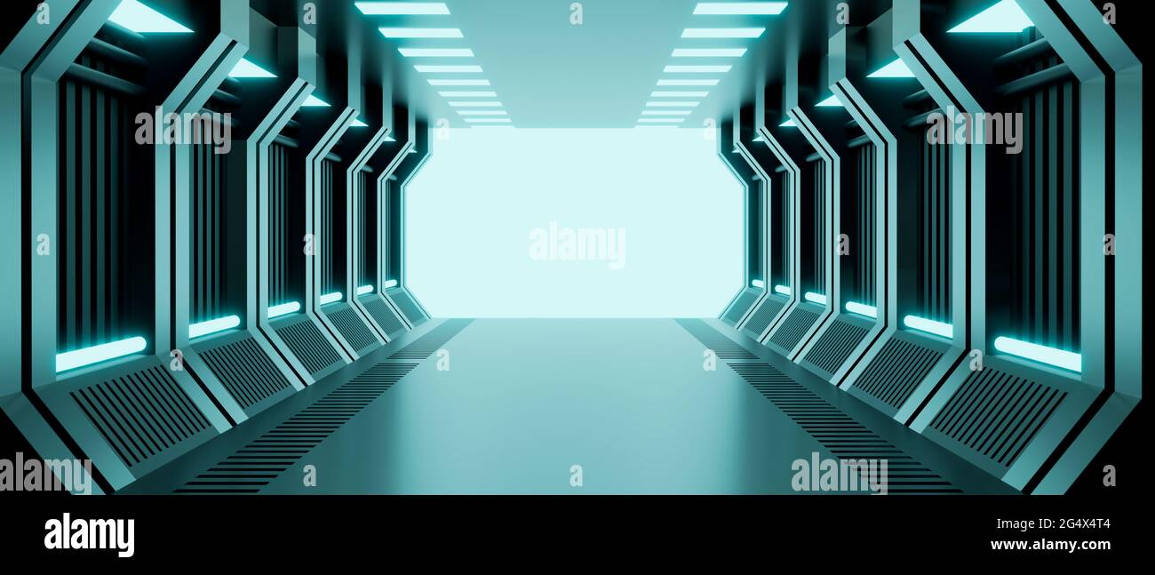 Futuristic mock up scene, abstract blue futuristic sci-fi corridor ...