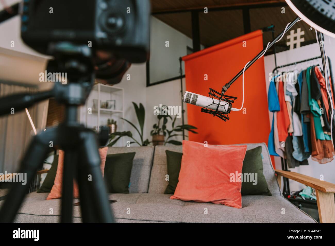 Microphone and camera at home workshop Stock Photo - Alamy