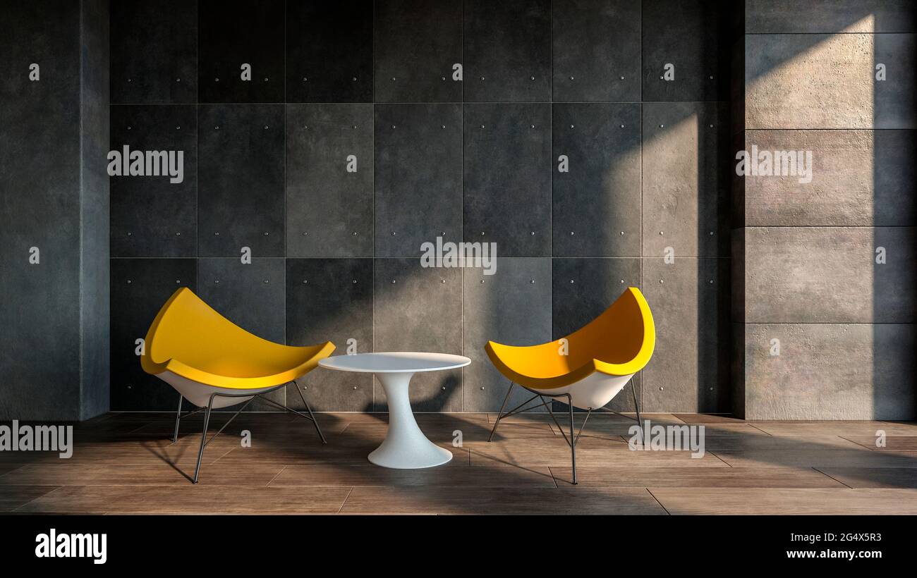 Empty chairs around table in modern office Stock Photo - Alamy