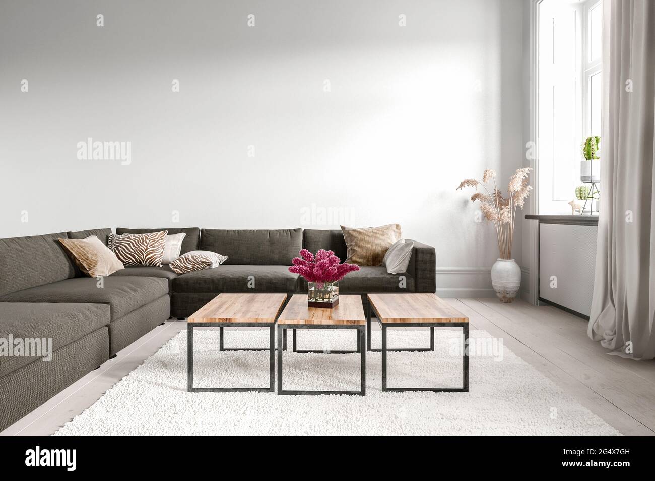 Modern living room with sofa and coffee tables Stock Photo - Alamy