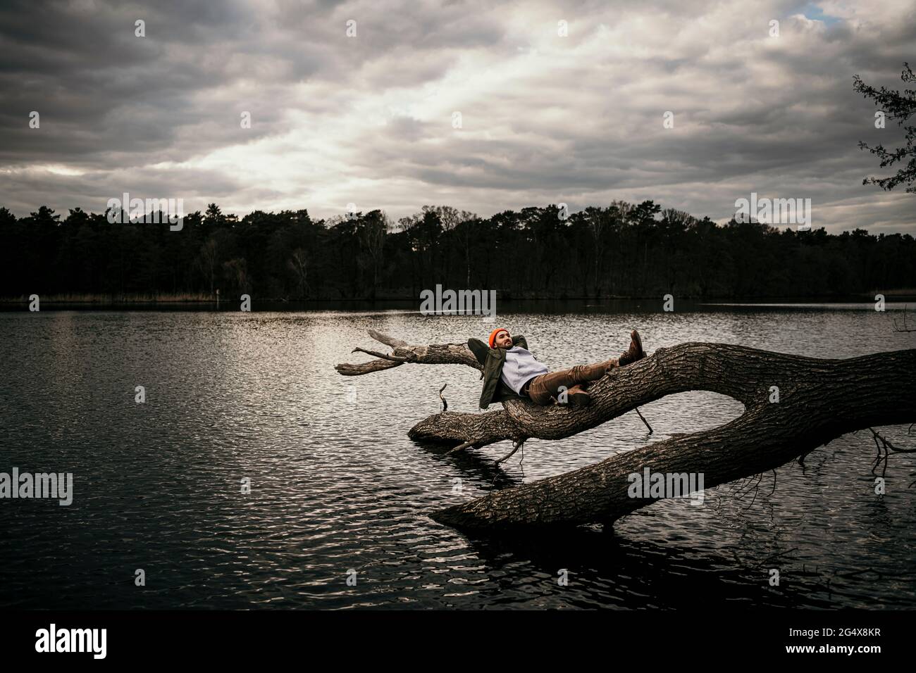 Man lying on fallen tree hi-res stock photography and images - Alamy