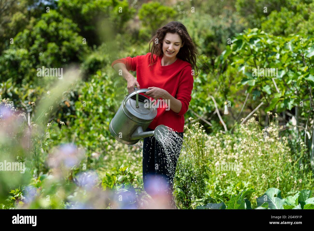 Woman watering plants in garden hi-res stock photography and images - Alamy
