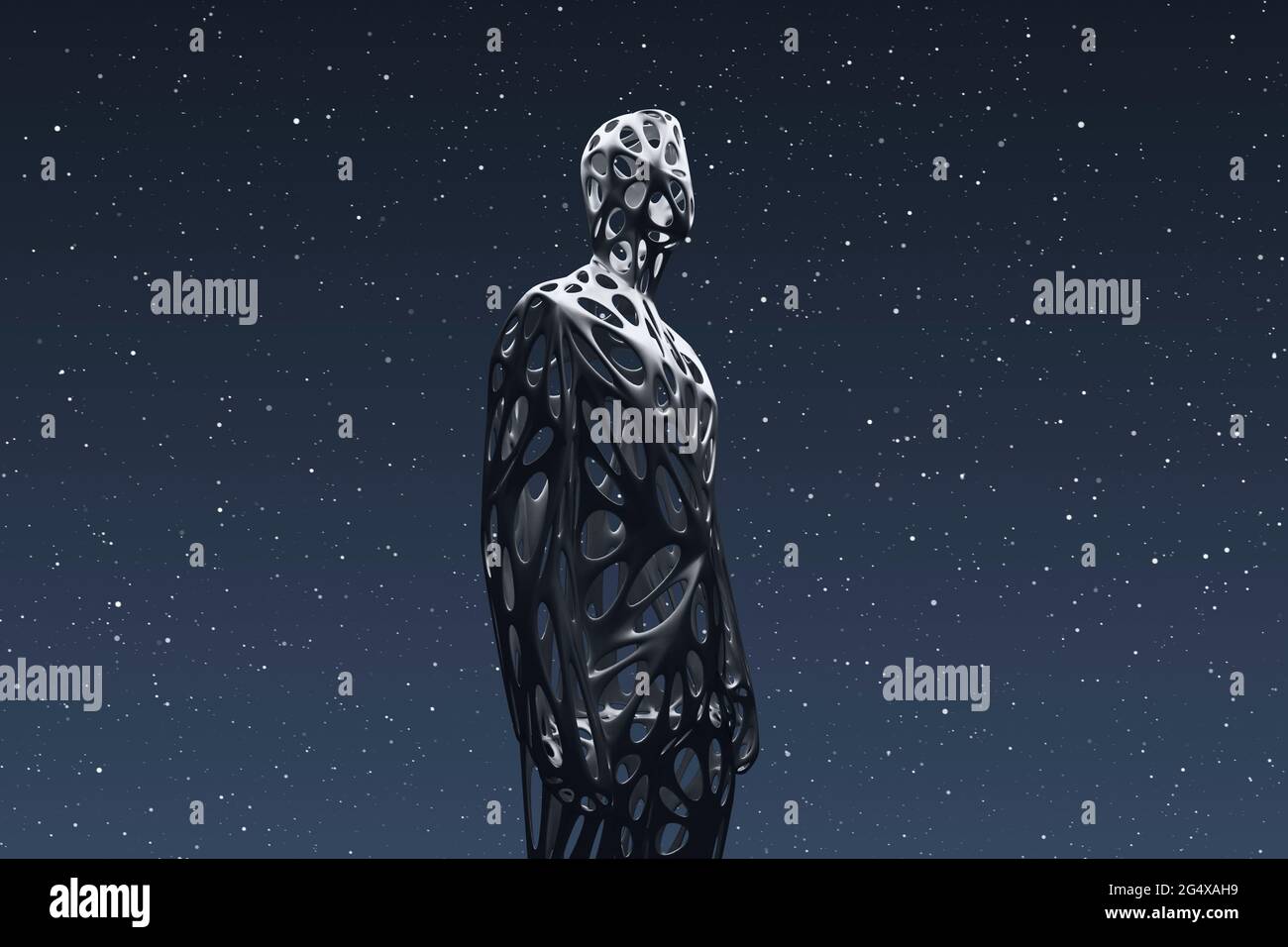 Three dimensional render of wireframe man admiring starry sky at night ...