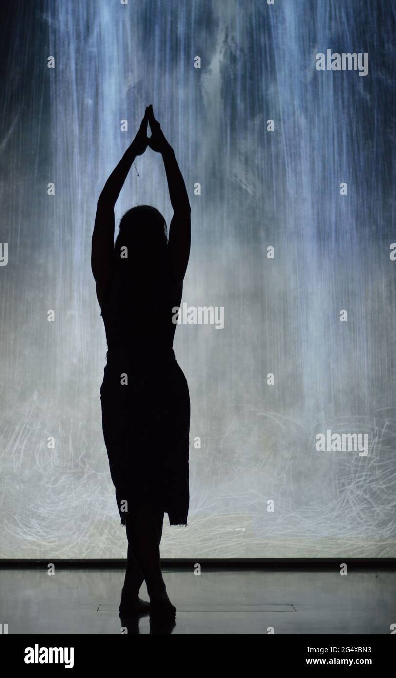 Shadow dancer of a woman in the background of an artificial light ...