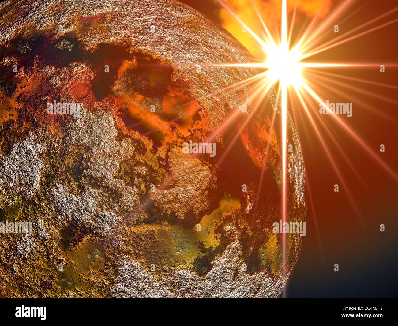 digitally created solar system with Mars and rising sun Stock Photo - Alamy