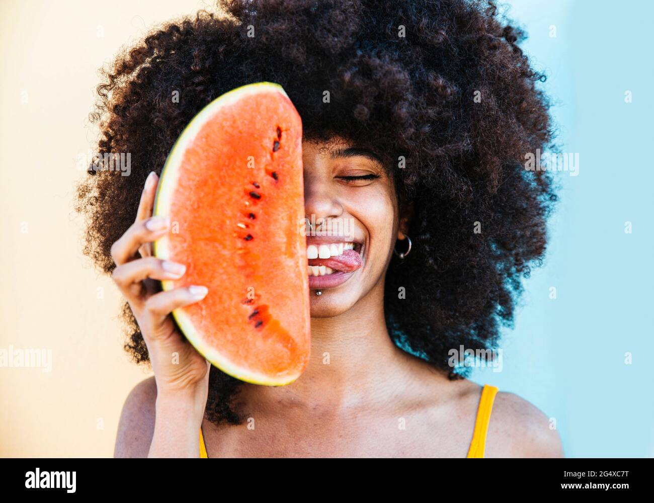 Watermelon in front of face hi-res stock photography and images - Alamy