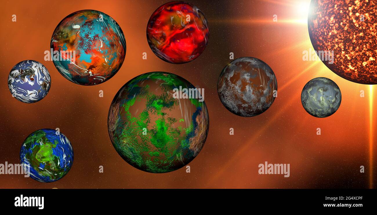 high resolution digitally created 3D image of the solar system with ...