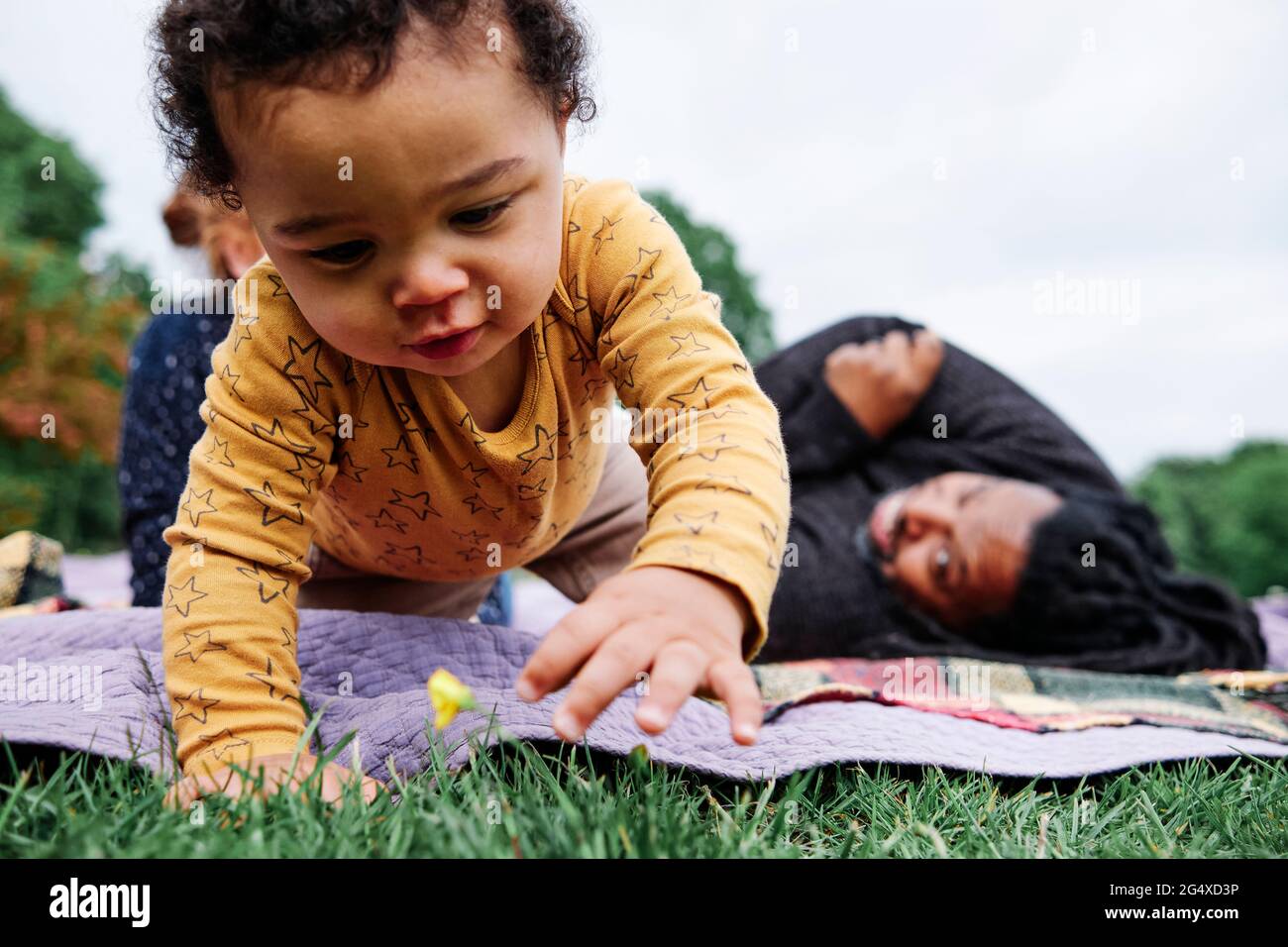 Child touching grass hi-res stock photography and images - Alamy