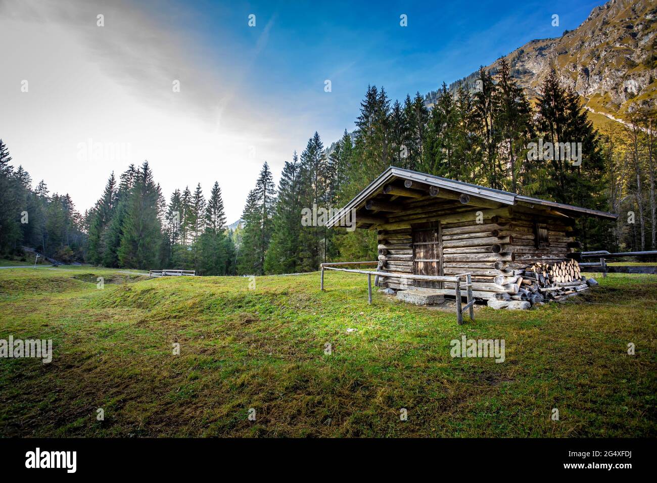 Secluded hut in Oybachtal valley Stock Photo - Alamy