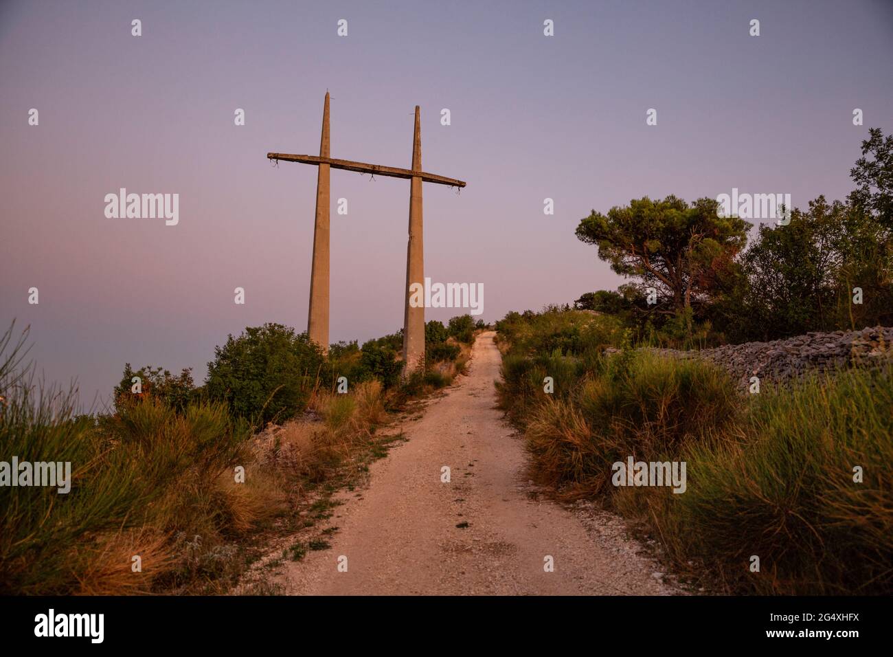 Old electricity pylon by road at trogir hi-res stock photography and ...