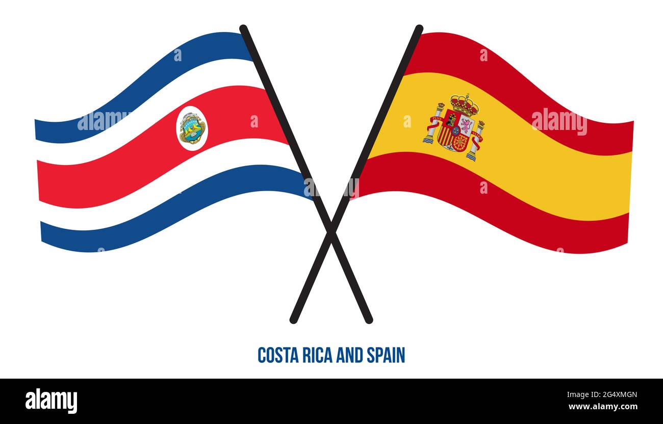 Costa Rica and Spain Flags Crossed And Waving Flat Style. Official ...