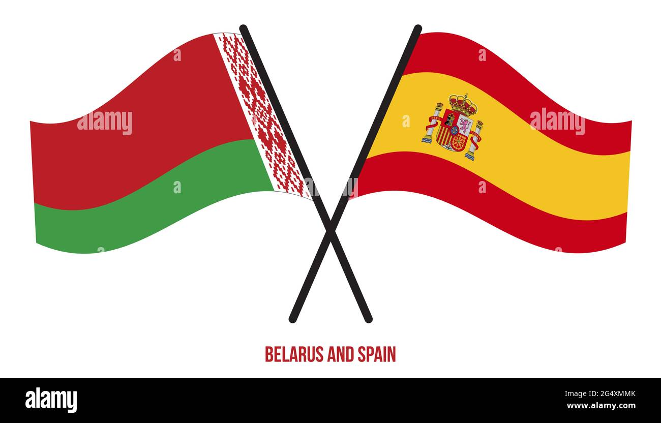 Belarus and Spain Flags Crossed And Waving Flat Style. Official ...