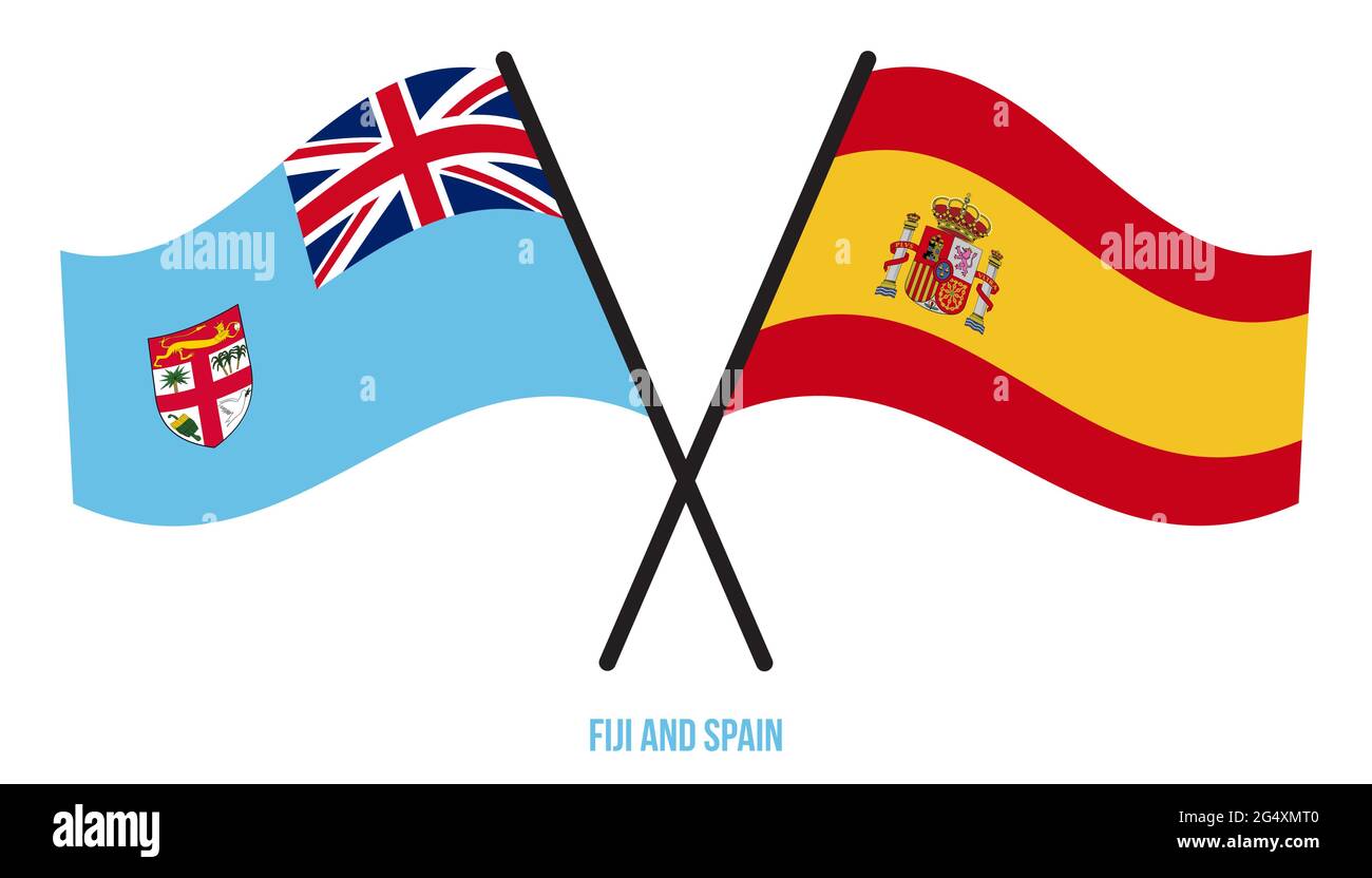 Fiji and Spain Flags Crossed And Waving Flat Style. Official Proportion ...