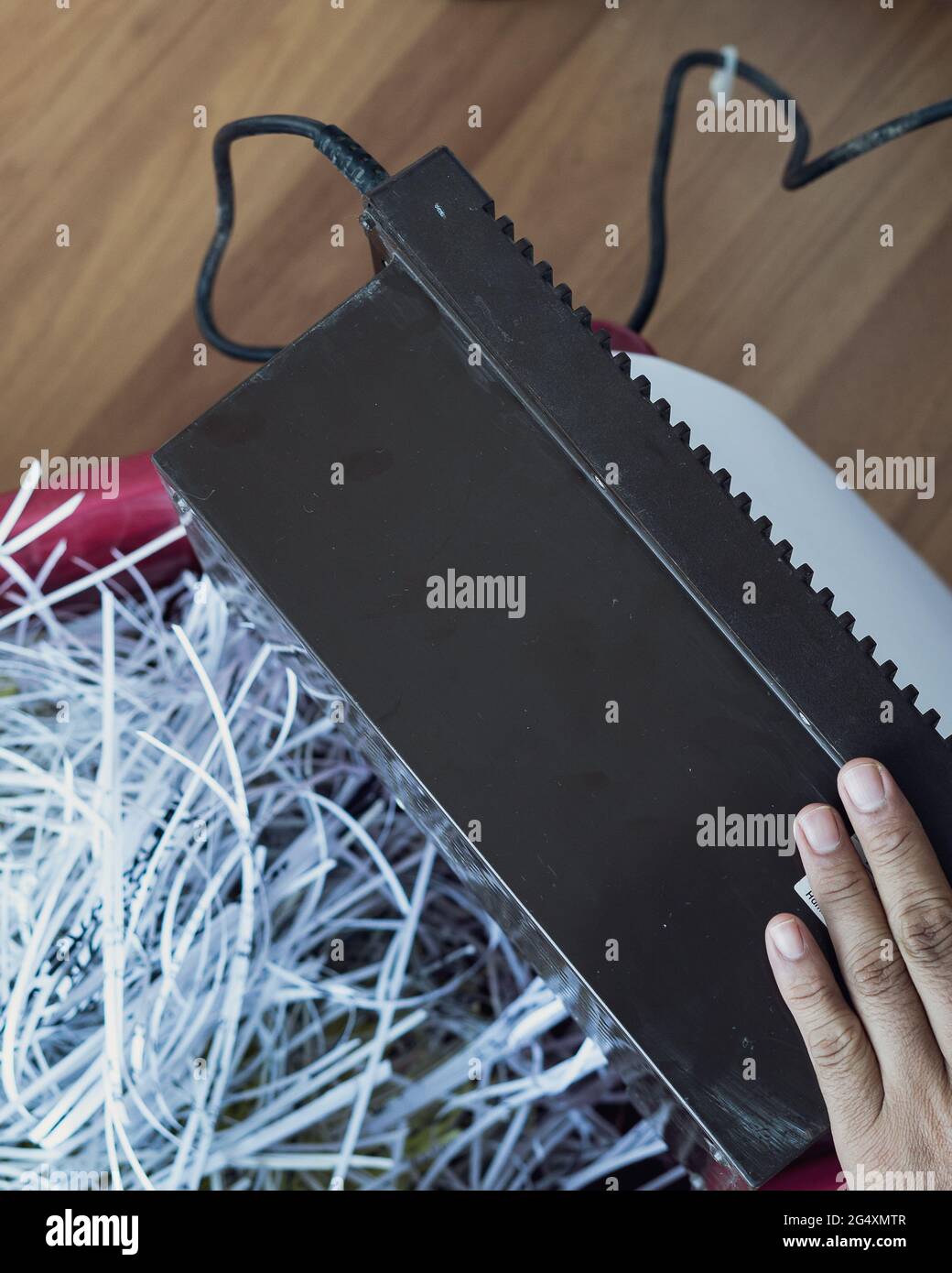 Shredding machine top view. Shredding documents for security Stock ...