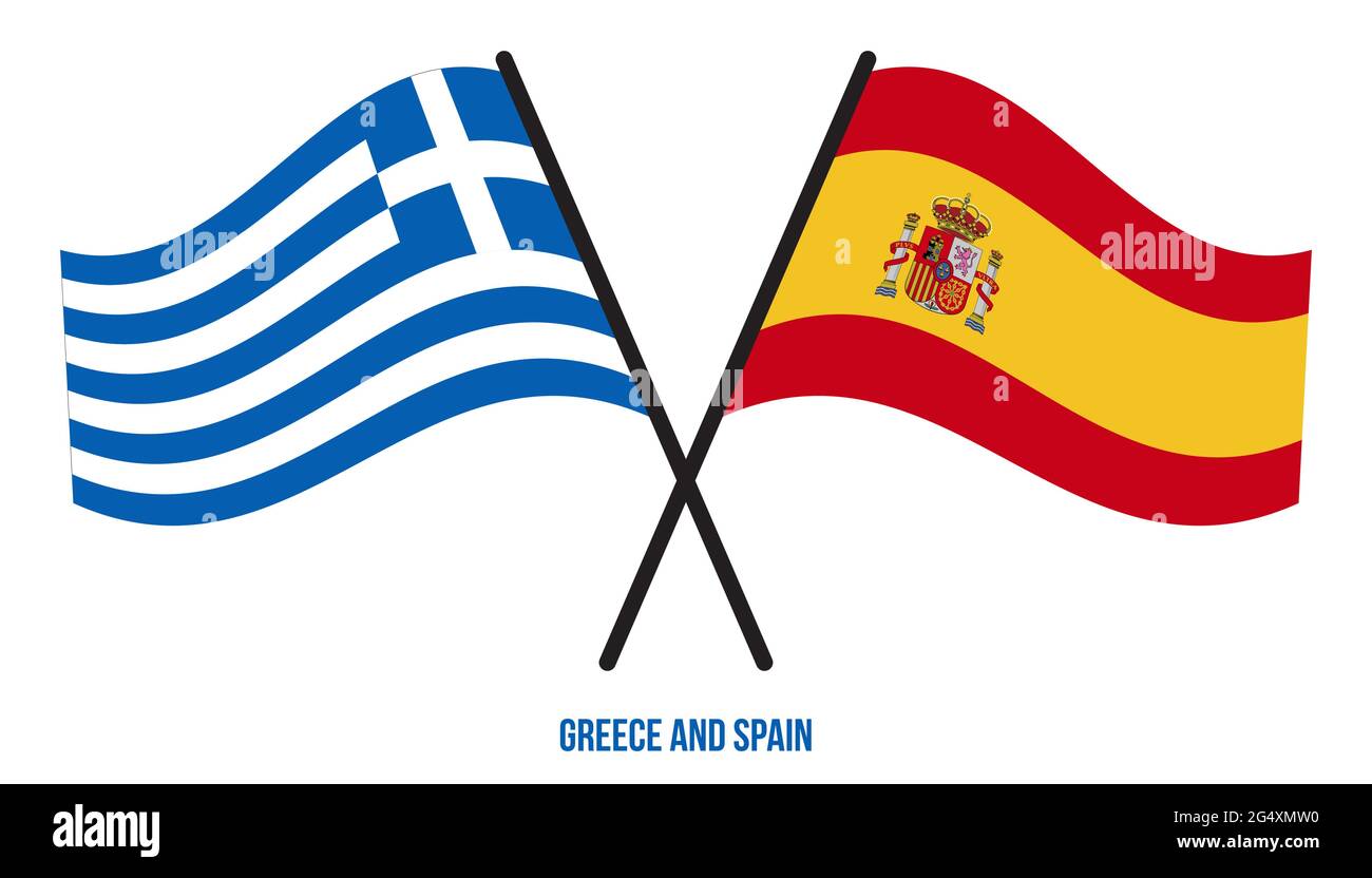 Greece and Spain Flags Crossed And Waving Flat Style. Official ...
